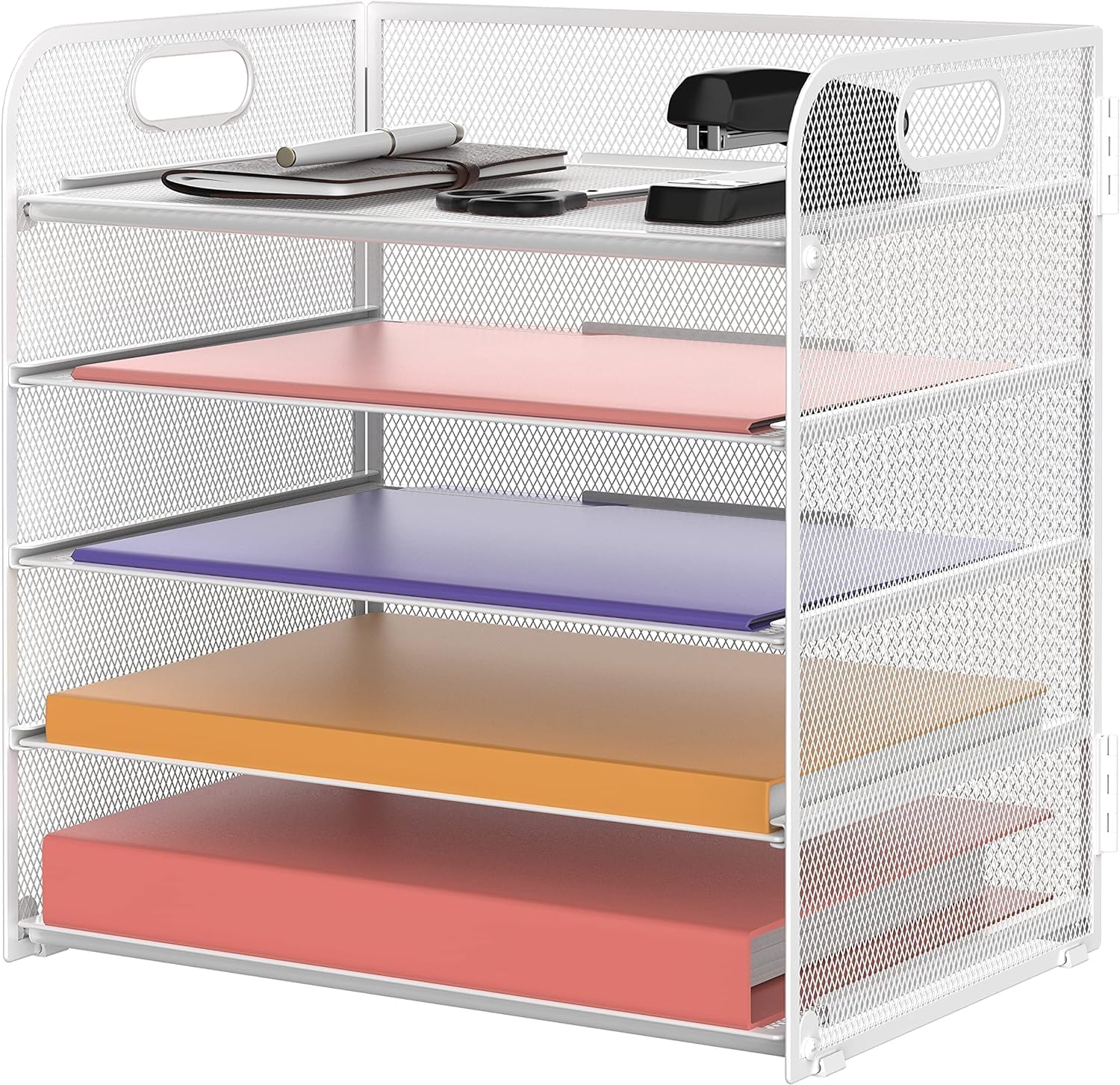 SUPTIDY 5 Trays Paper Organiser Letter Tray with Handle-Mesh Desk File ...