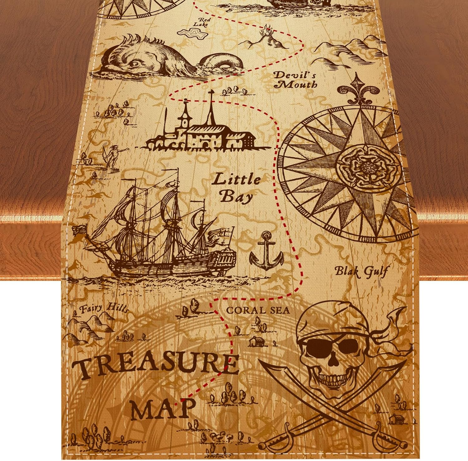 Amazon.com: Rvsticty Linen Pirate Party Table Runner Pirate Party ...