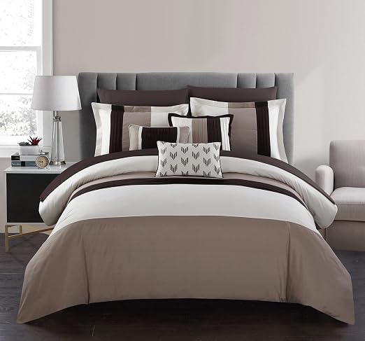Amazon.com: Chic Home Eyelet 10 Piece Comforter Set Color Block Ruffled ...