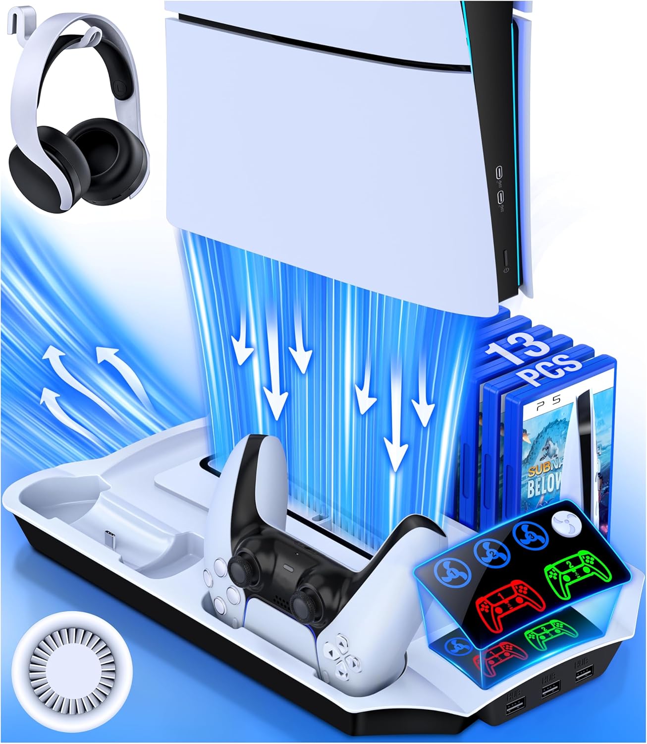 Amazon.com: PS5 Slim Stand and Turbo Cooling Station with Dual ...