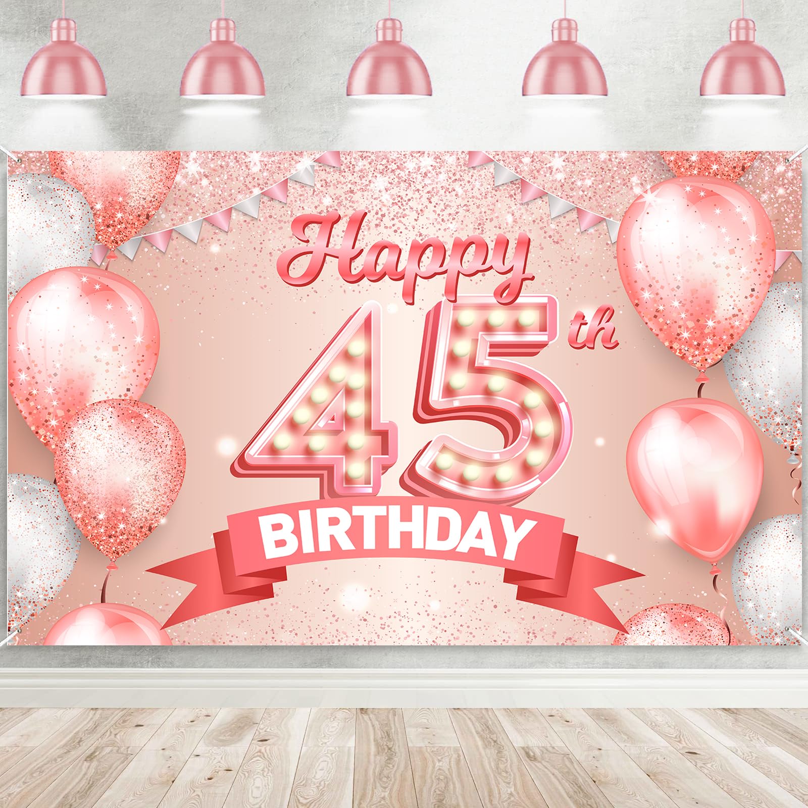 Amazon.com: Happy 45th Birthday Rose Gold Banner Cheers to 45 Years Old ...