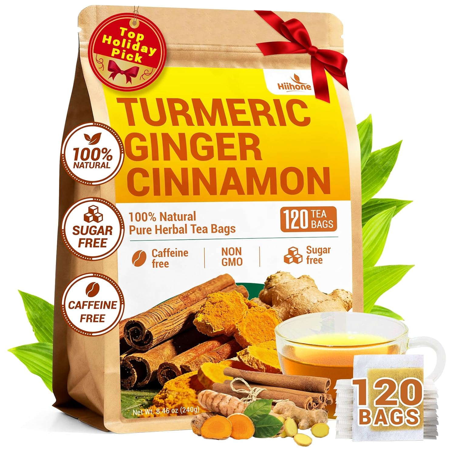 Amazon.com : Turmeric Ginger Cinnamon Tea Bags, No Sugar, No Caffeine ...