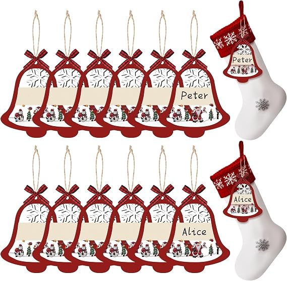 Amazon.com: Cinnvoice 12 Pack Bell Christmas Stocking Name Tags Jingle ...