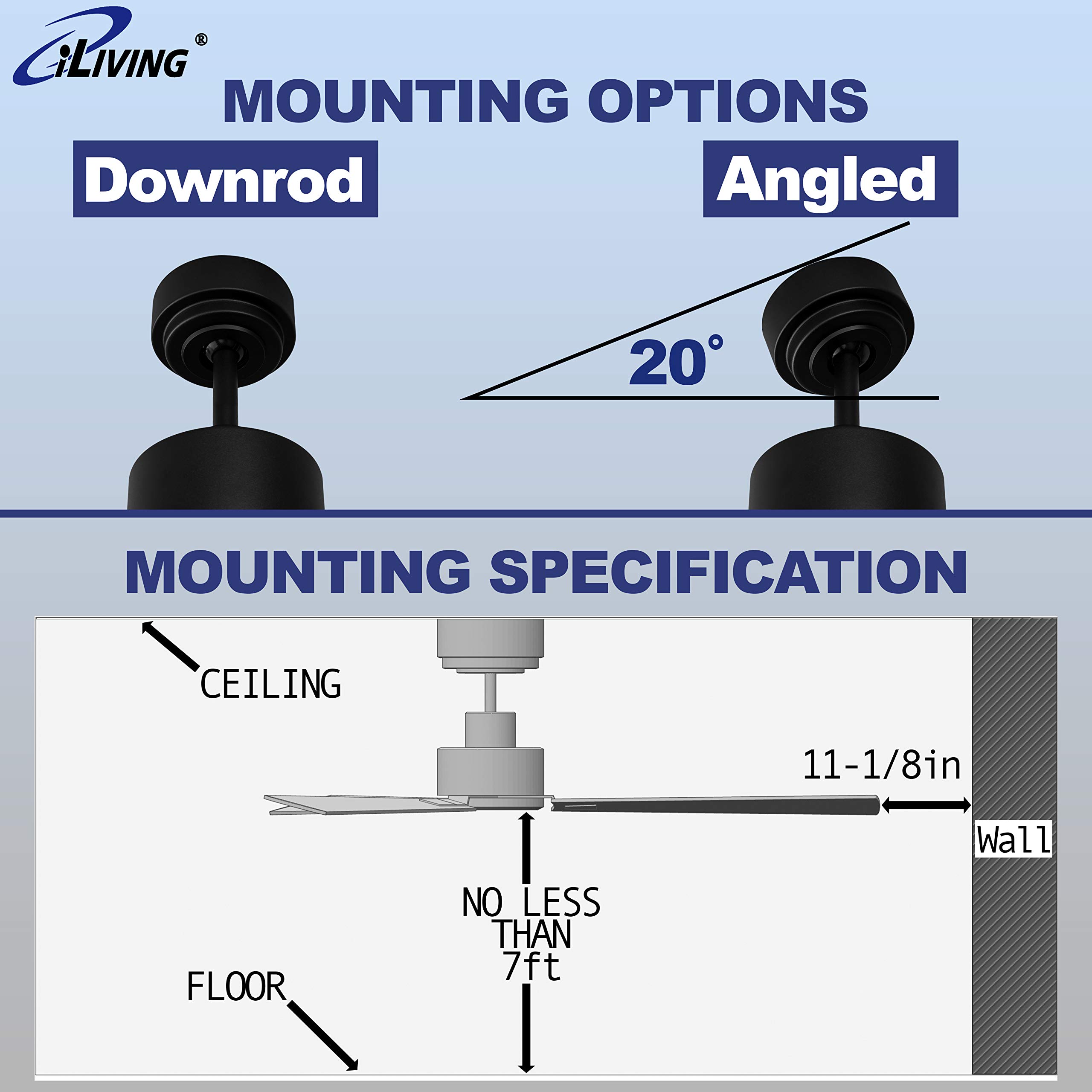 iLIVING Quiet BLDC Indoor Ceiling Fan with Remote Control, 3 Blades 6 ...
