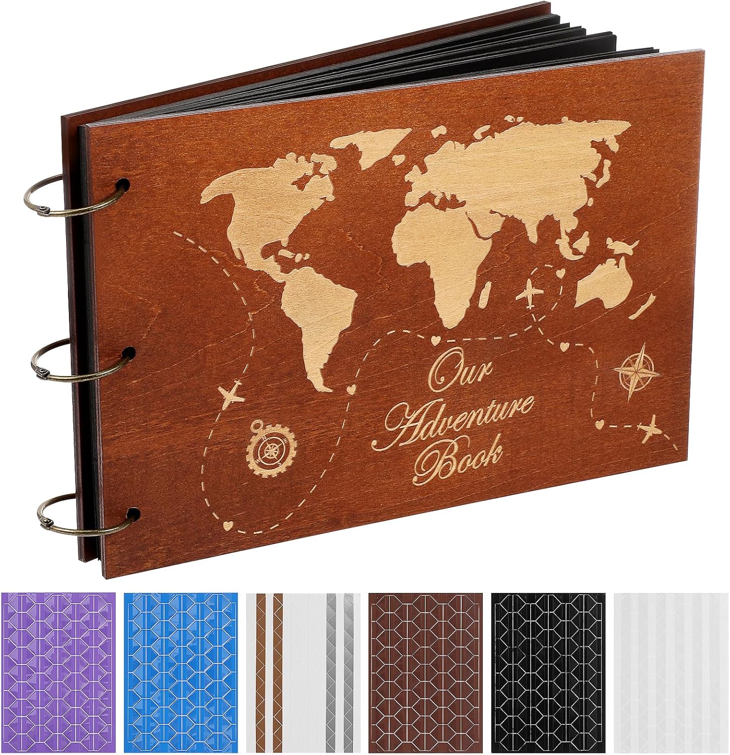 Amazon.com: Partykindom Wooden Scrapbook Photo Album, 12x8 Inch Diy ...