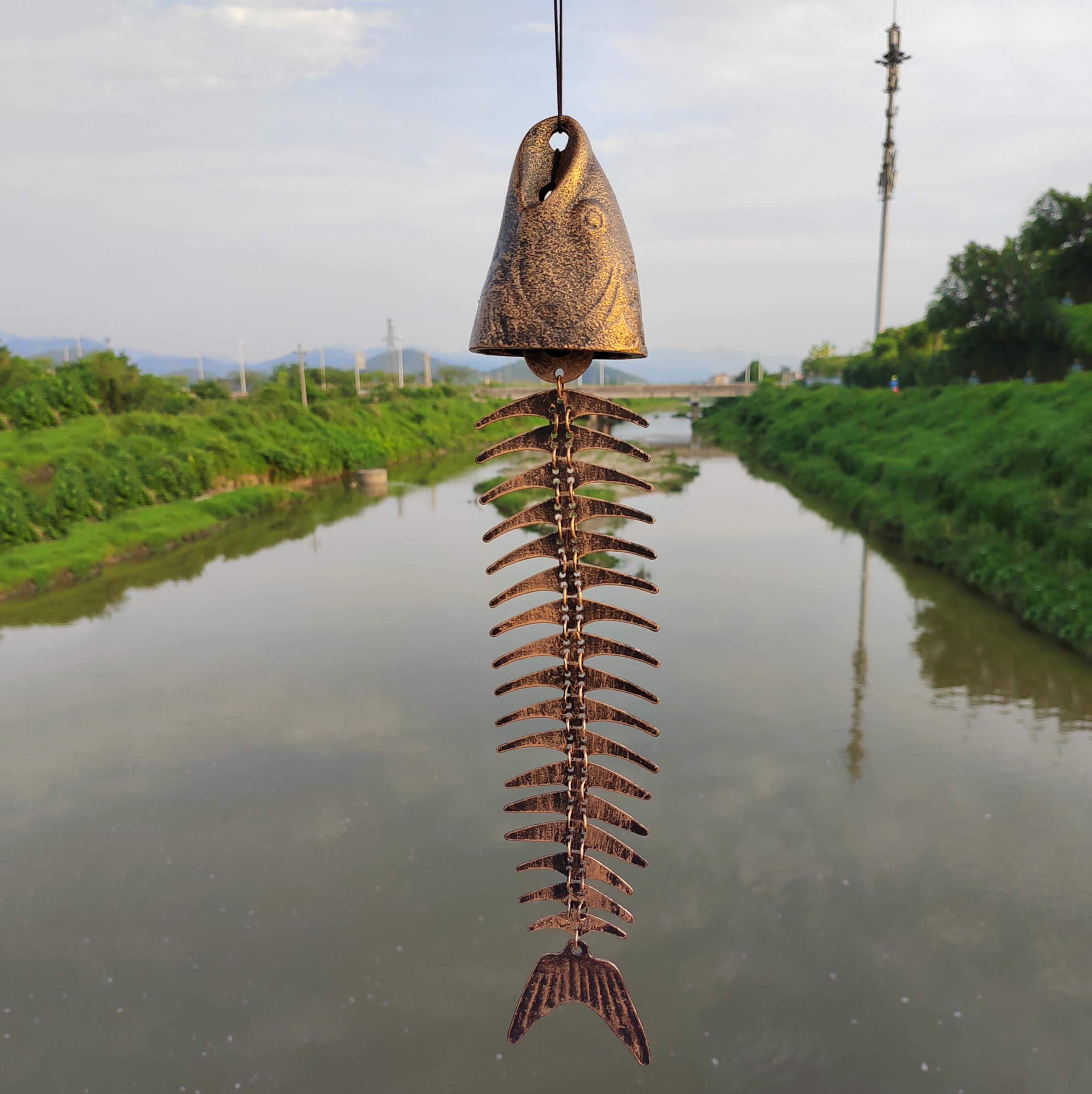 Fishbone Wind Chime Beach House Outdoor Decor Cast Iron Wind Chime