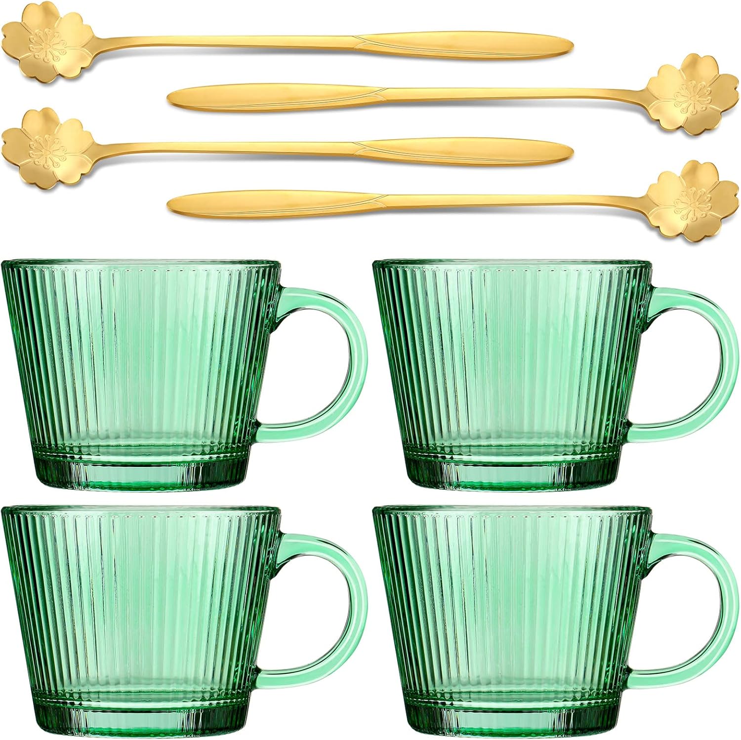 Amazon.com: 4 Sets Glass Vintage Coffee Mugs and Spoons 14 oz Green ...