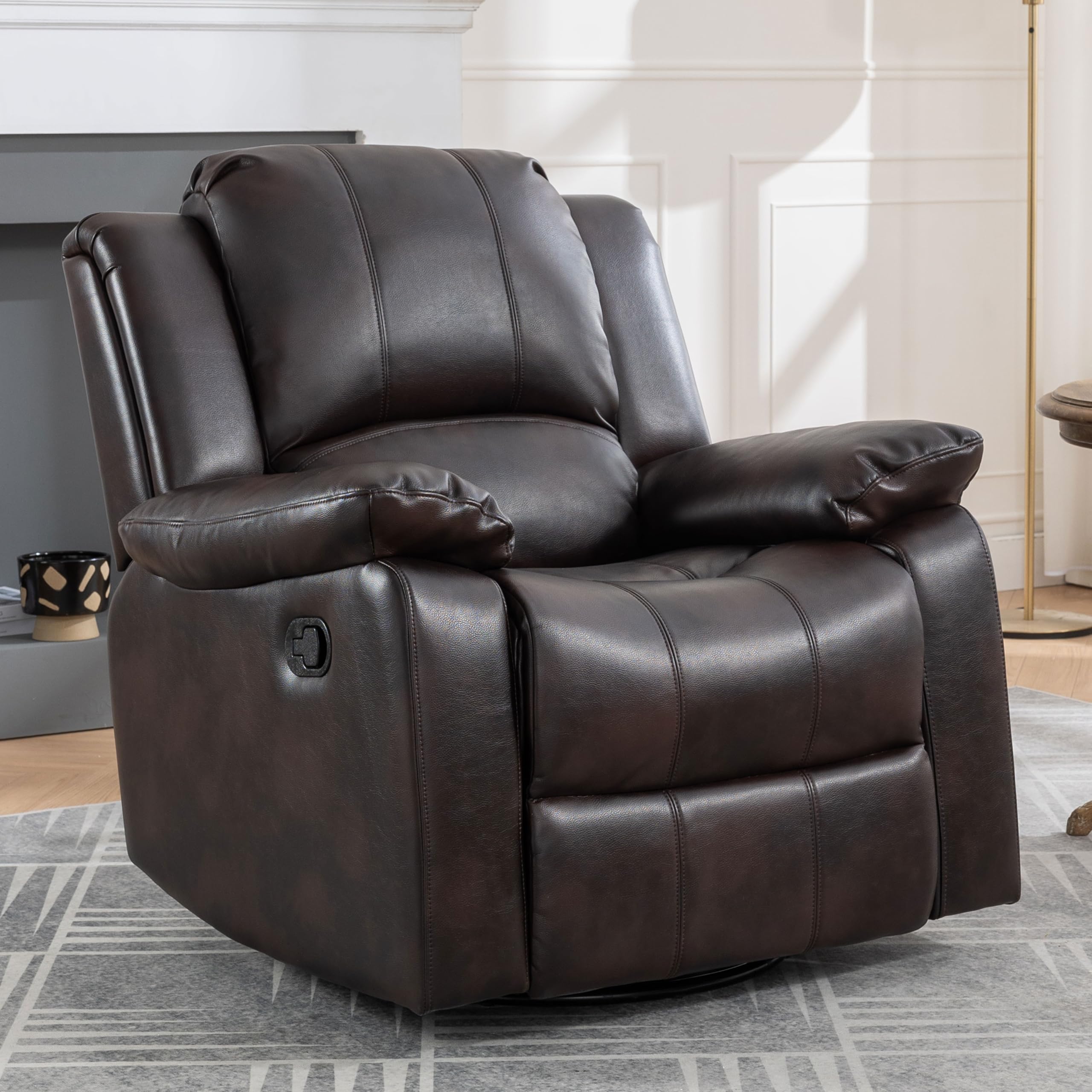 Amazon.com: Lehboson Swivel Rocker Recliner, Leather Recliner Chair ...