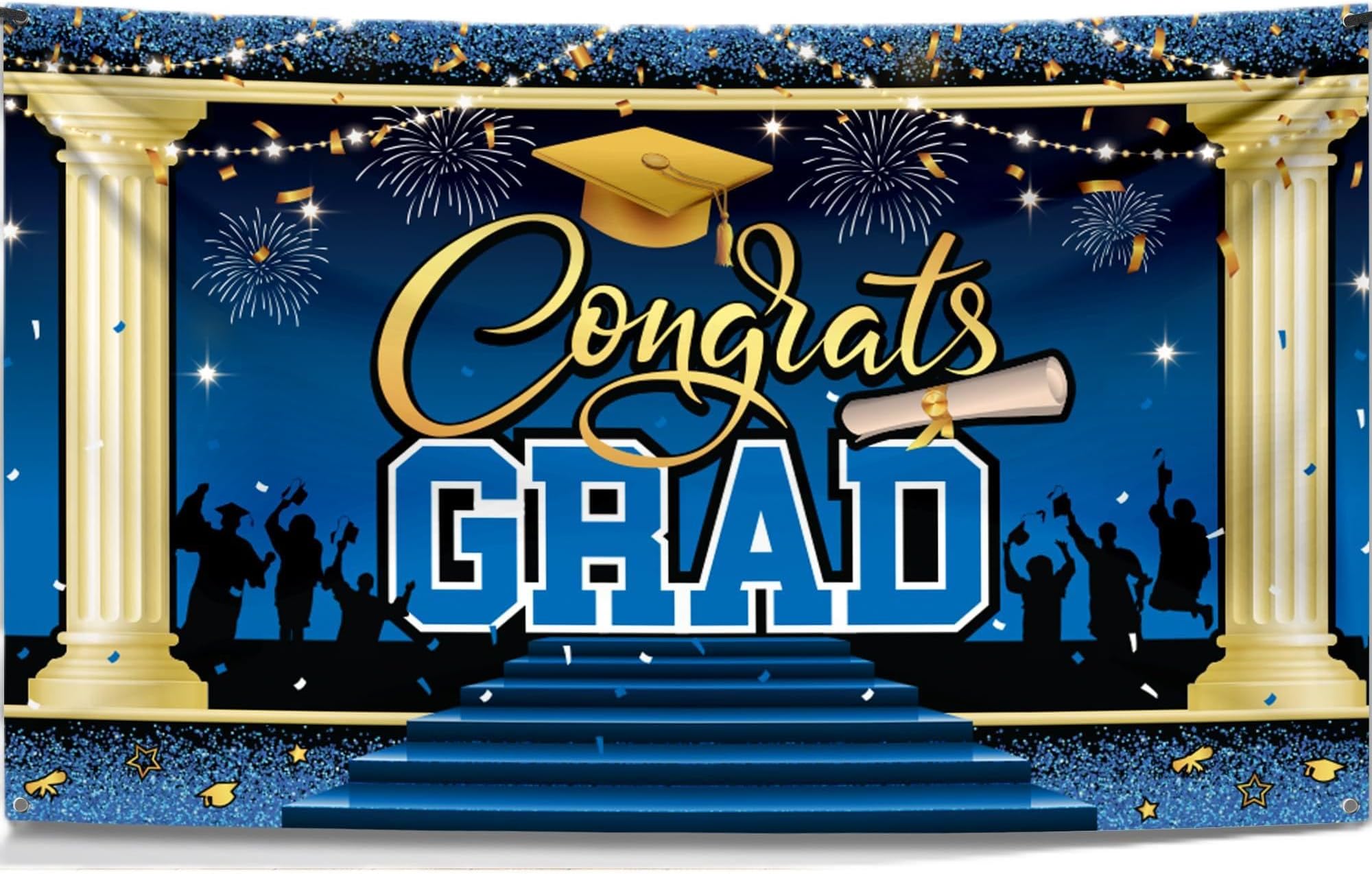 Amazon.com : 7x5ft Blue Gold 2024 Graduation Background Graduate Flash ...