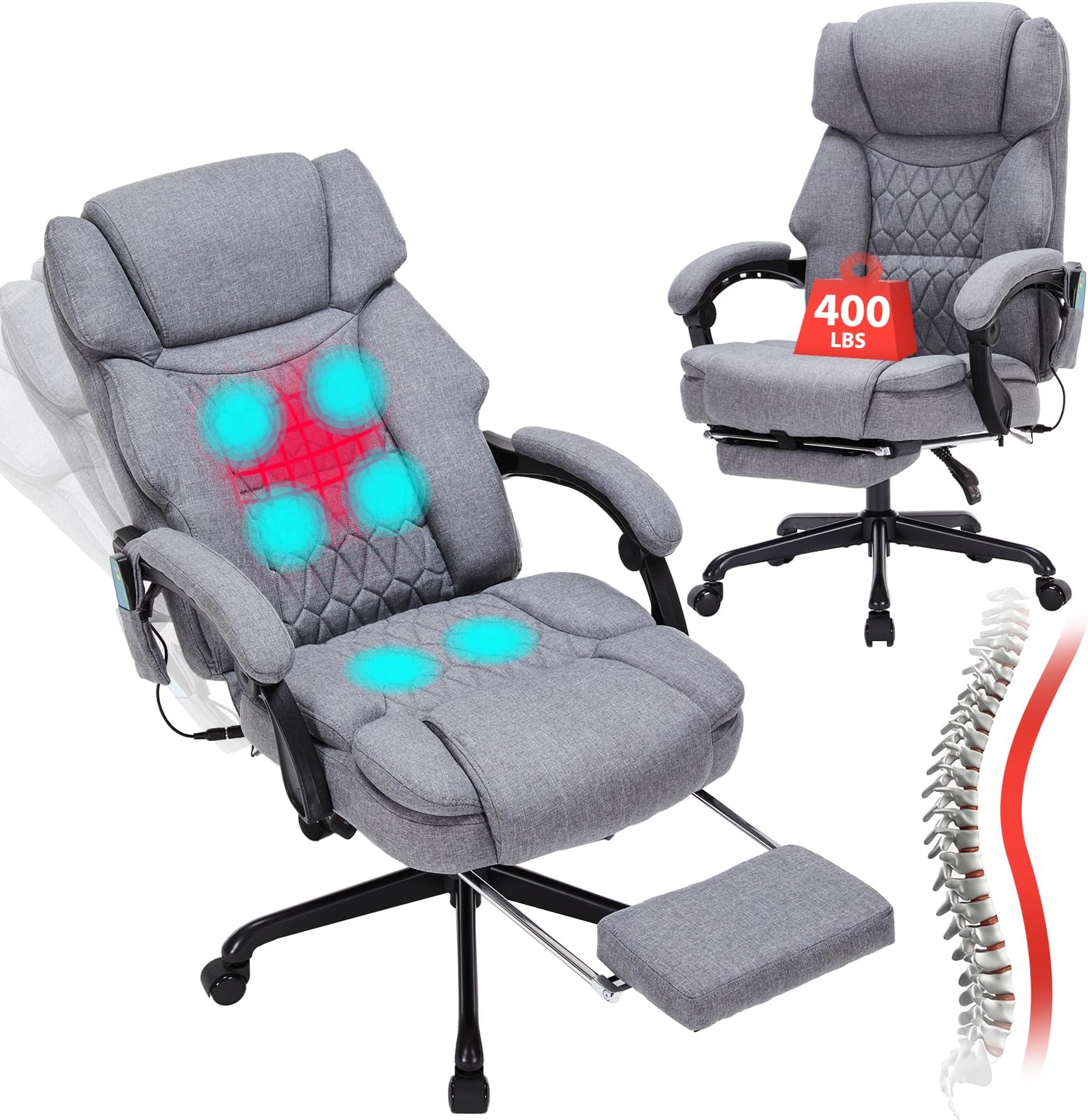 Amazon.com: HOMCOM Massage Executive Office Chair with 6 Vibration ...