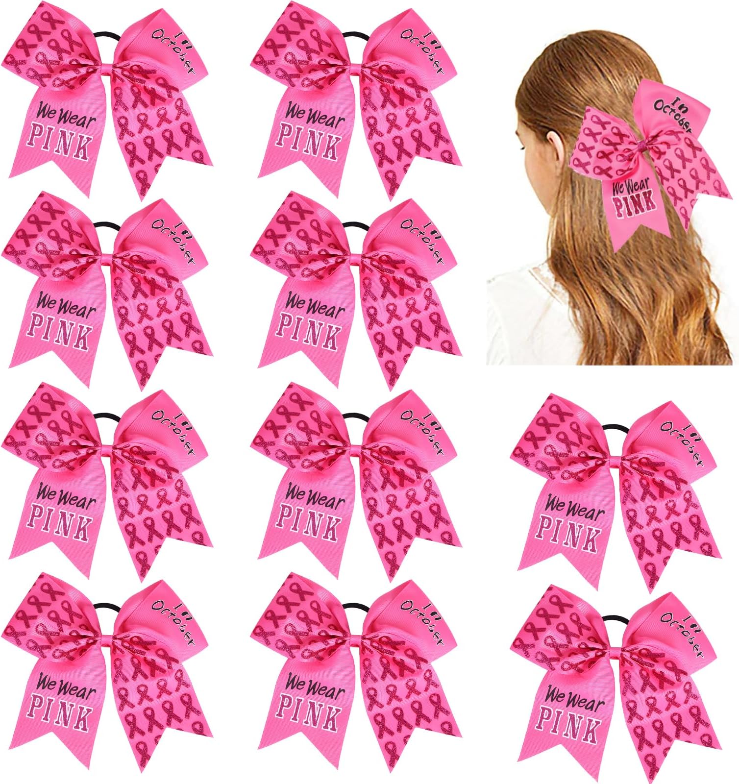 Amazon.com : 10pcs Breast Cancer Awareness Cheer Bows,7 Inches Pink ...