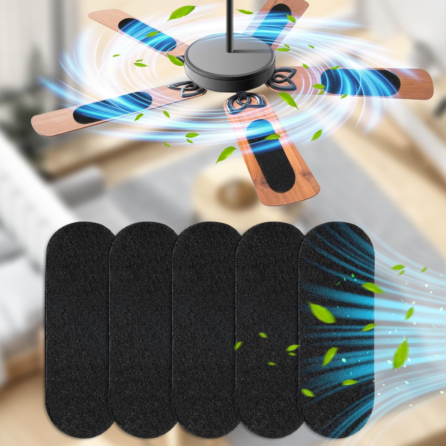 Ceiling Fan Filters for Blades,5-Pack Set Easy-Stick Universal Air ...