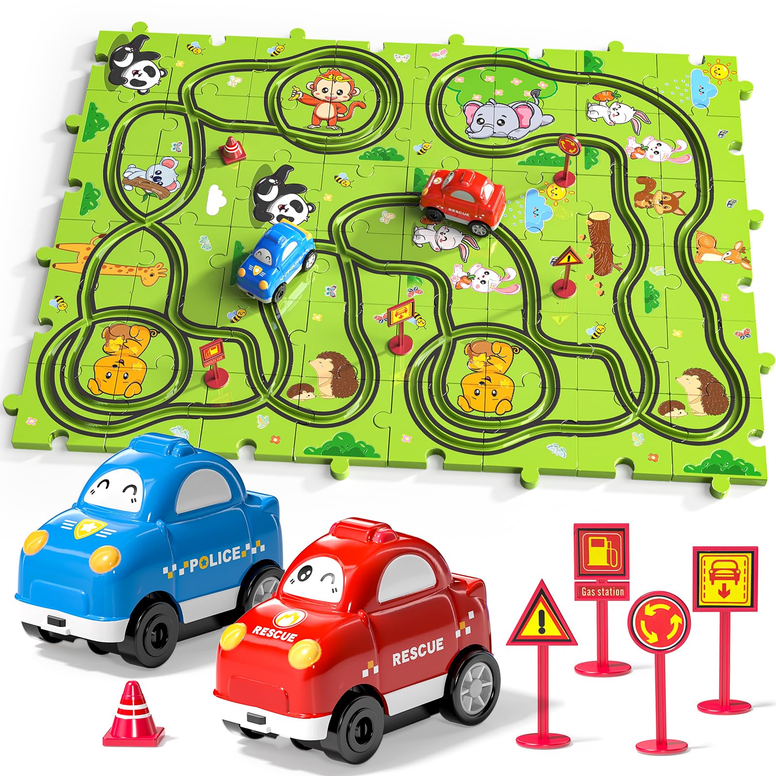 Snapklik.com : 56 Pcs DIY Puzzle Track Car Play Set For 3 4 5 6 7+ Year ...