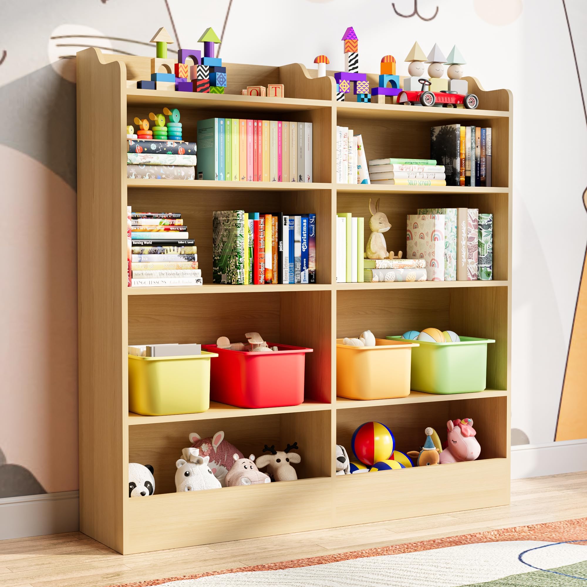 Amazon.com: DIYART Oak Kids Bookshelf, Kids Bookcase with 11 Cubbies ...