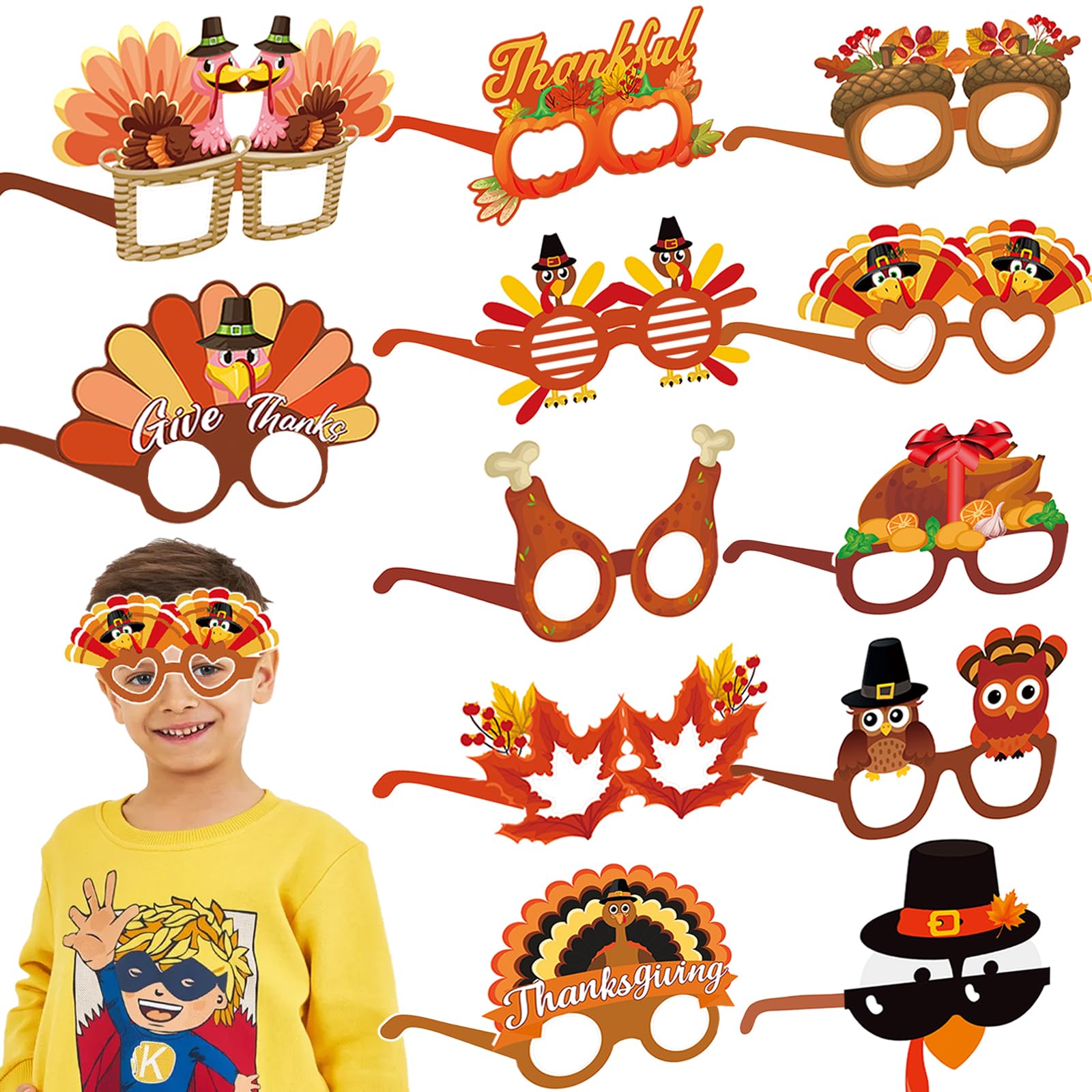 16 Pcs Thanksgiving Headbands Paper Glasses - Turkey Headbands Glasses ...