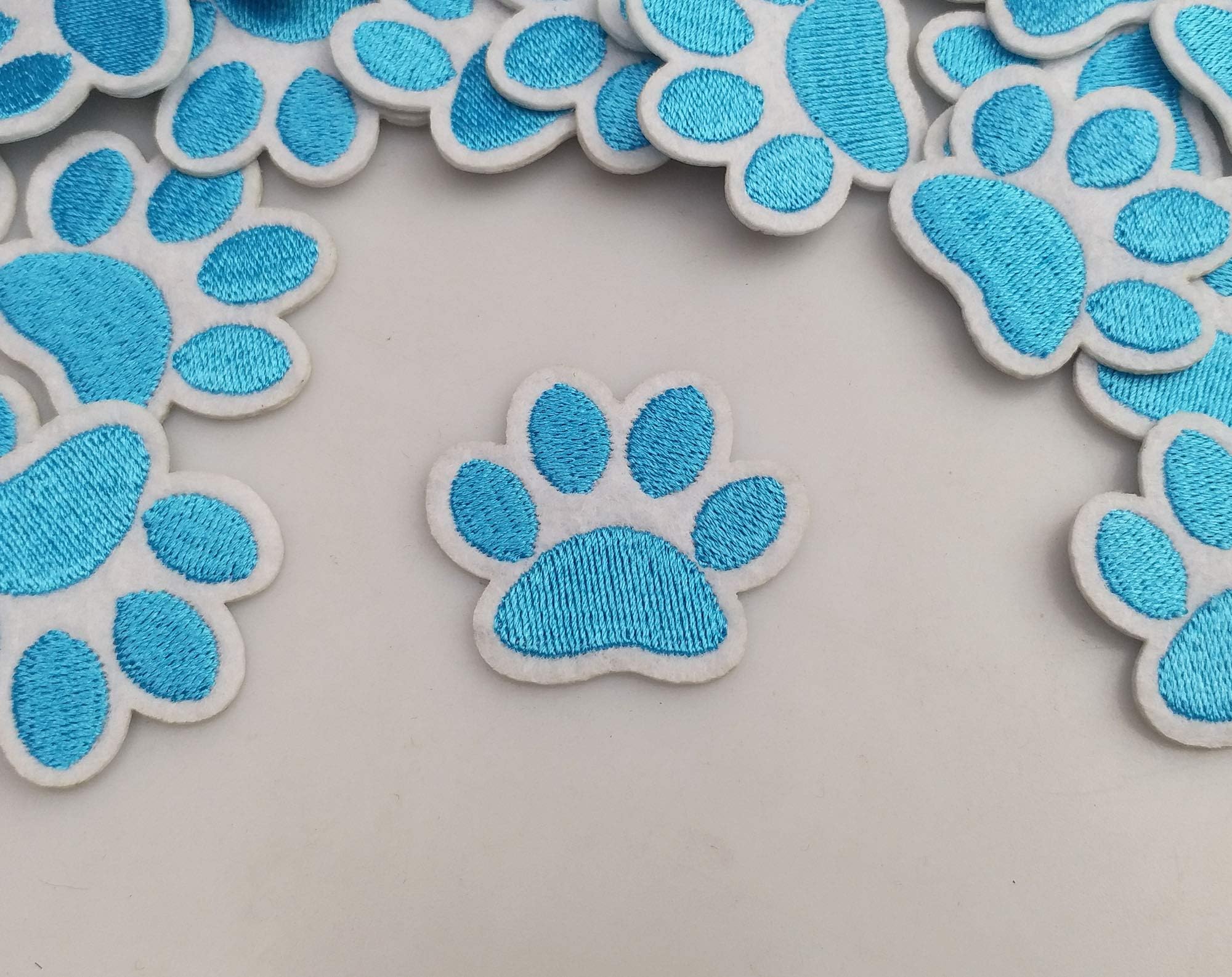Amazon.com: 1.6"x1.3" 20pcs Dog Paw Puppy Blue Paw Iron On Embroidered ...