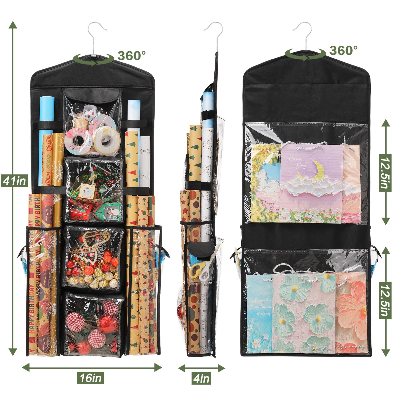 EXLIFBAG Gift Wrap Organizer, Wrapping Paper Storage Holder Double ...