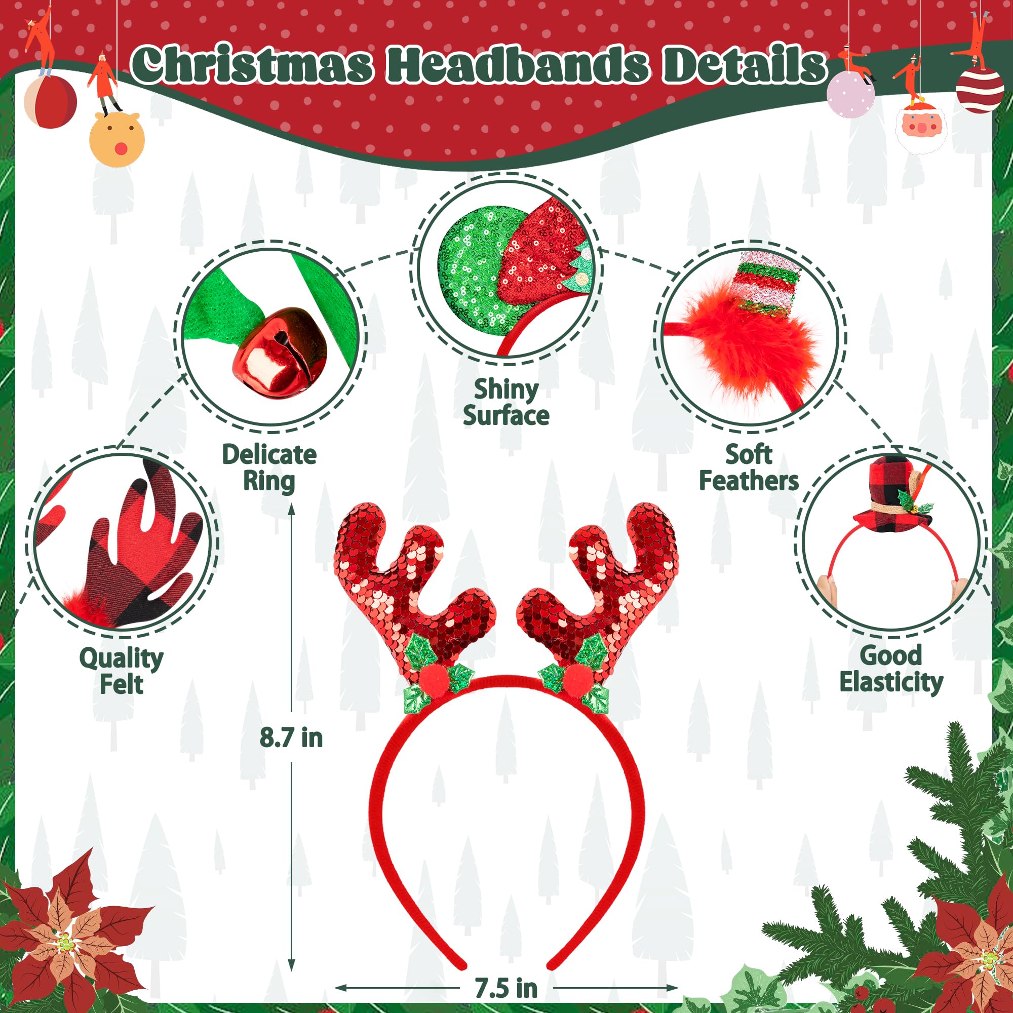 Snapklik.com : 9 Packs Christmas Headbands Christmas Party Costume ...