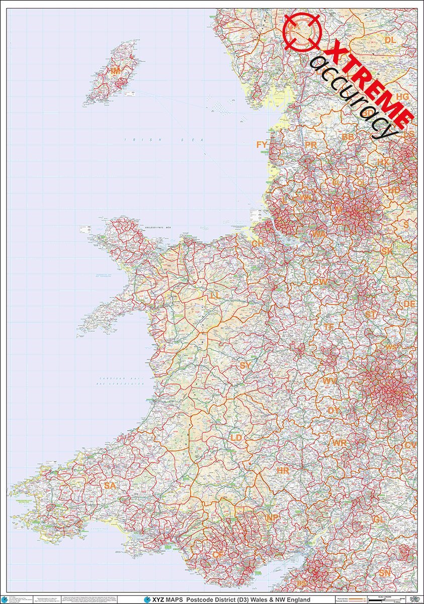 XYZ Postcode District Map - (D)3 - Wales & North West England: Plastic ...