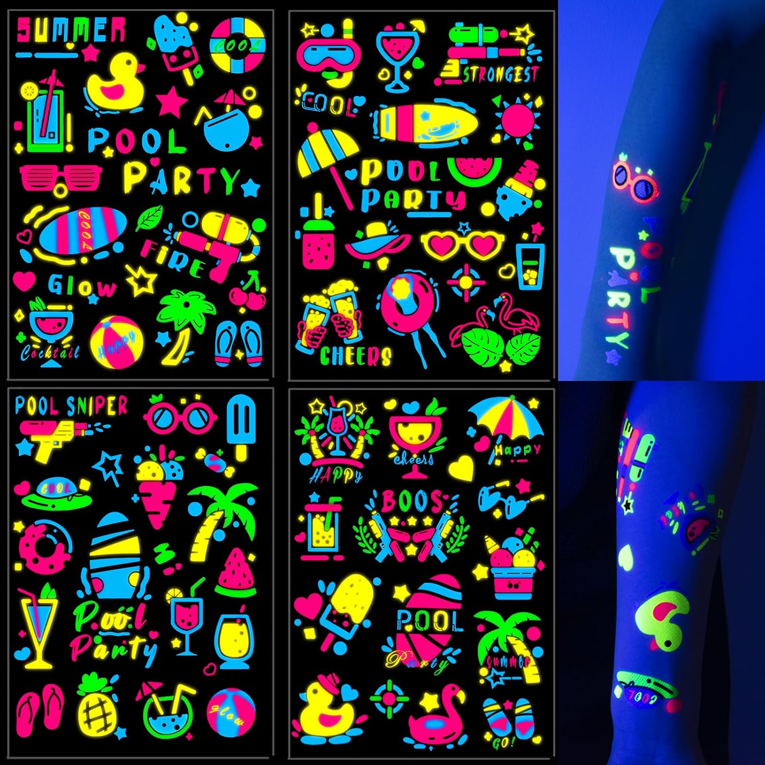 Amazon.com: Neon UV Temporary Tattoo Waterproof, 50 Style UV Blacklight ...