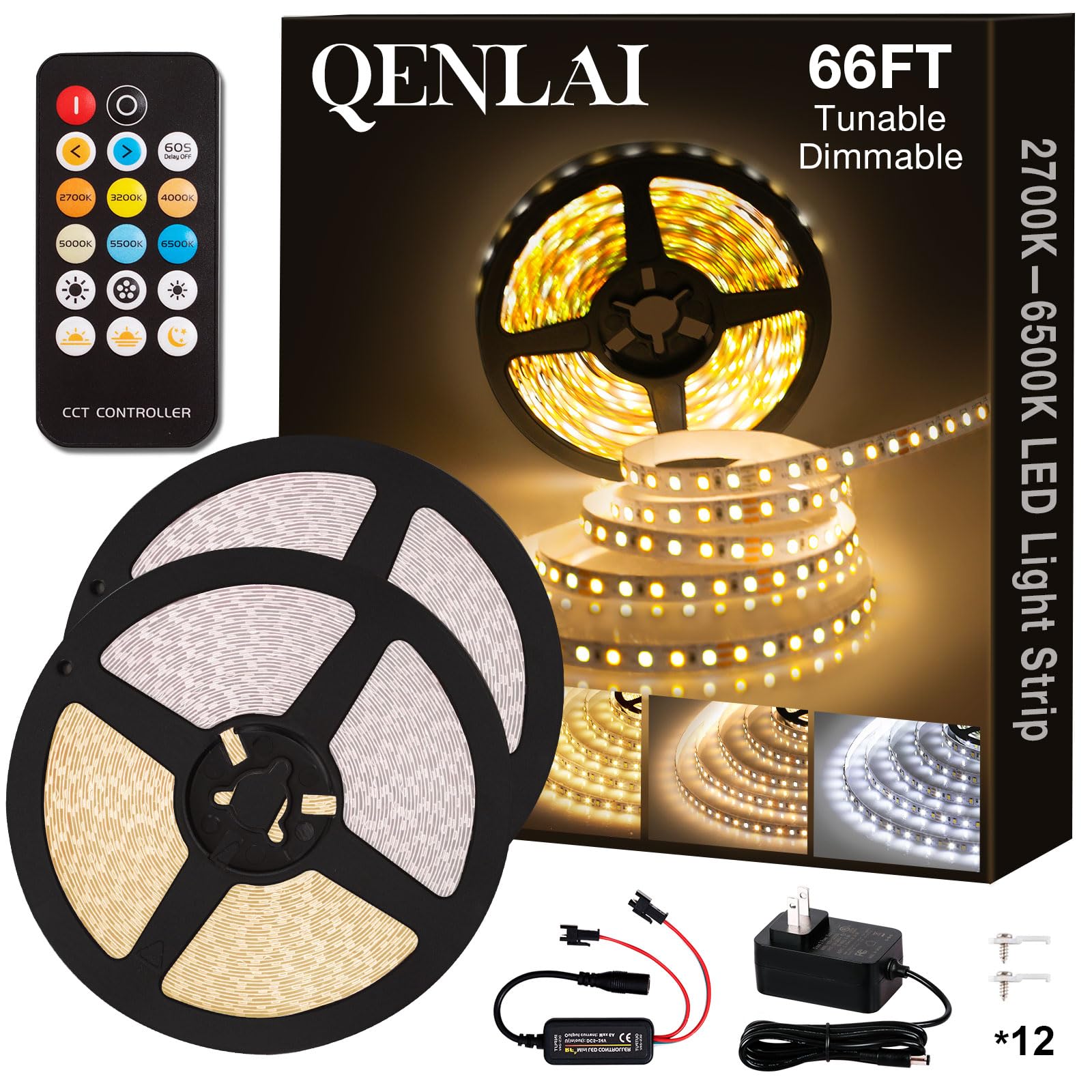 Amazon.com: QENLAI 66ft LED Strip Lights, 2700K-6500K Tunable White LED ...