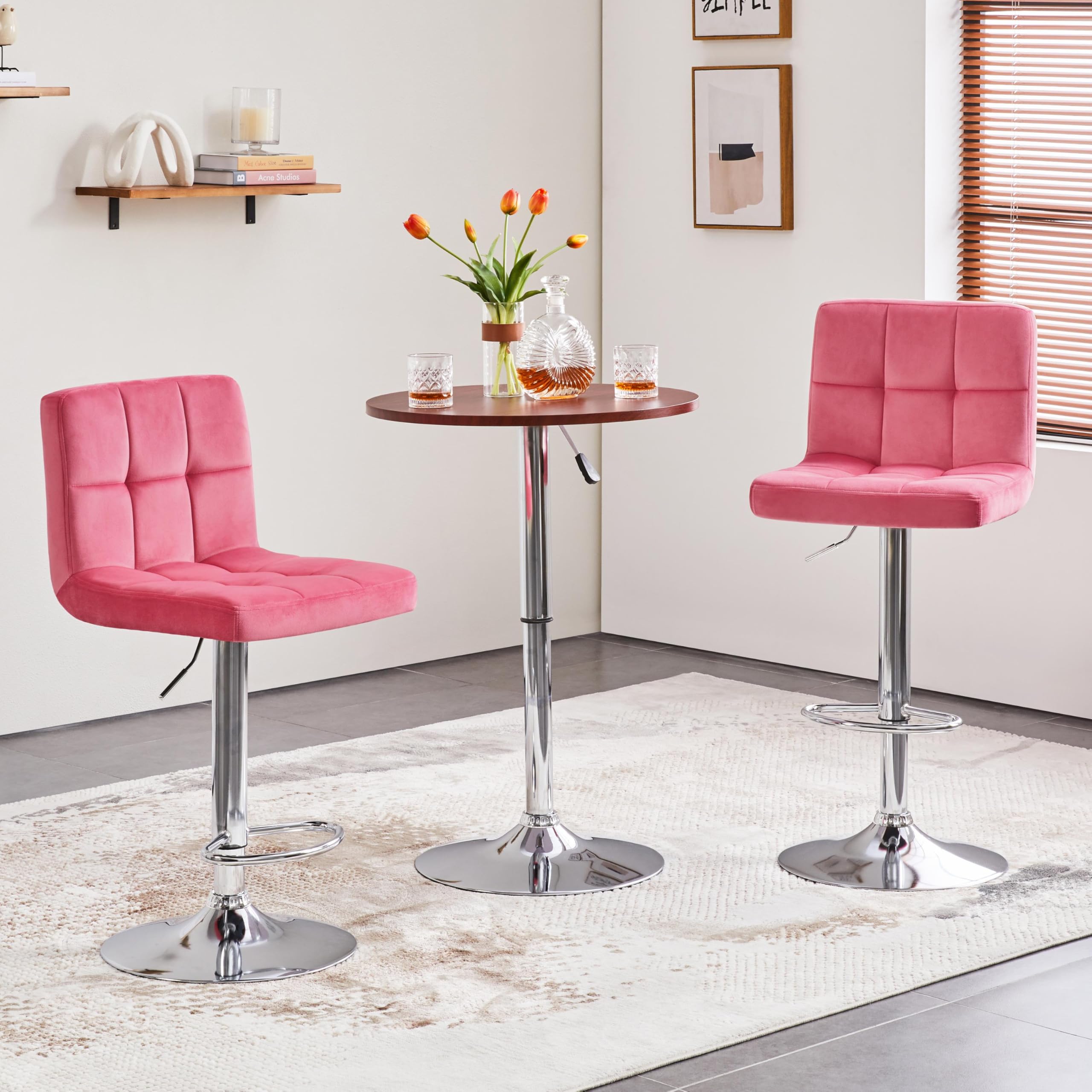 Snapklik.com : Yaheetech Pink Bar Stools Set Of 2, Adjustable Velvet ...