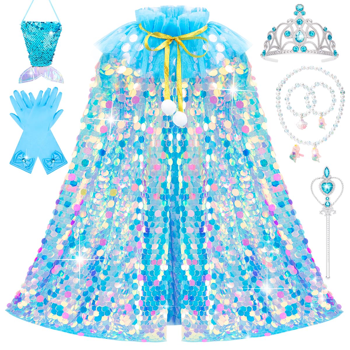 Snapklik.com : Meland Princess Dress Up For Girls 3-8, 11Pcs Mermaid Cape