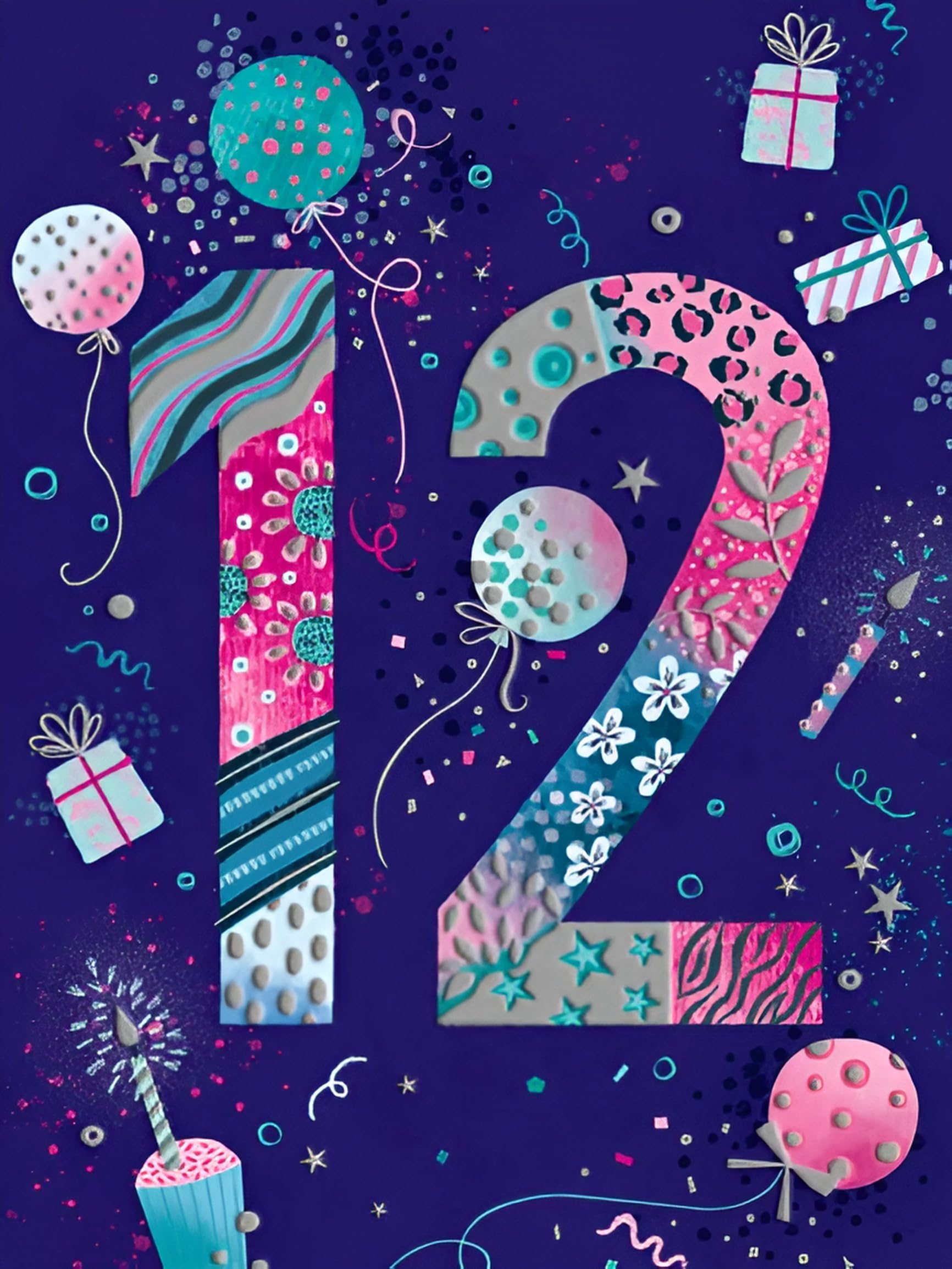 Claire Giles Ages Age 12 Girl Birthday Card, AGE12G,Pink,150mm x 150mm ...