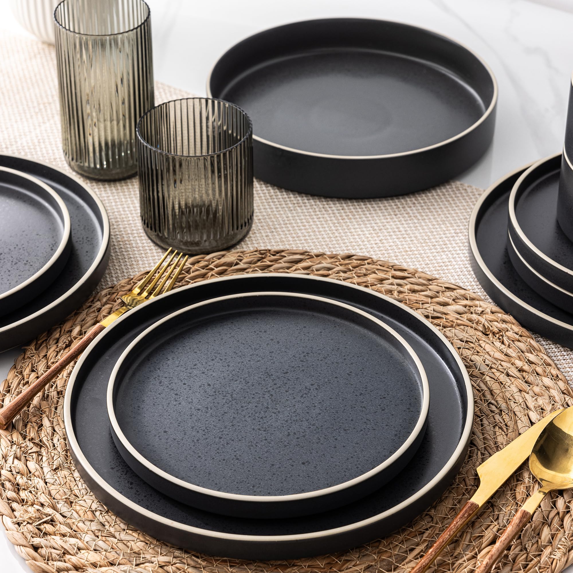 Snapklik.com : Ceramic Dinnerware Sets Of 4, High Edge Stoneware Plates ...