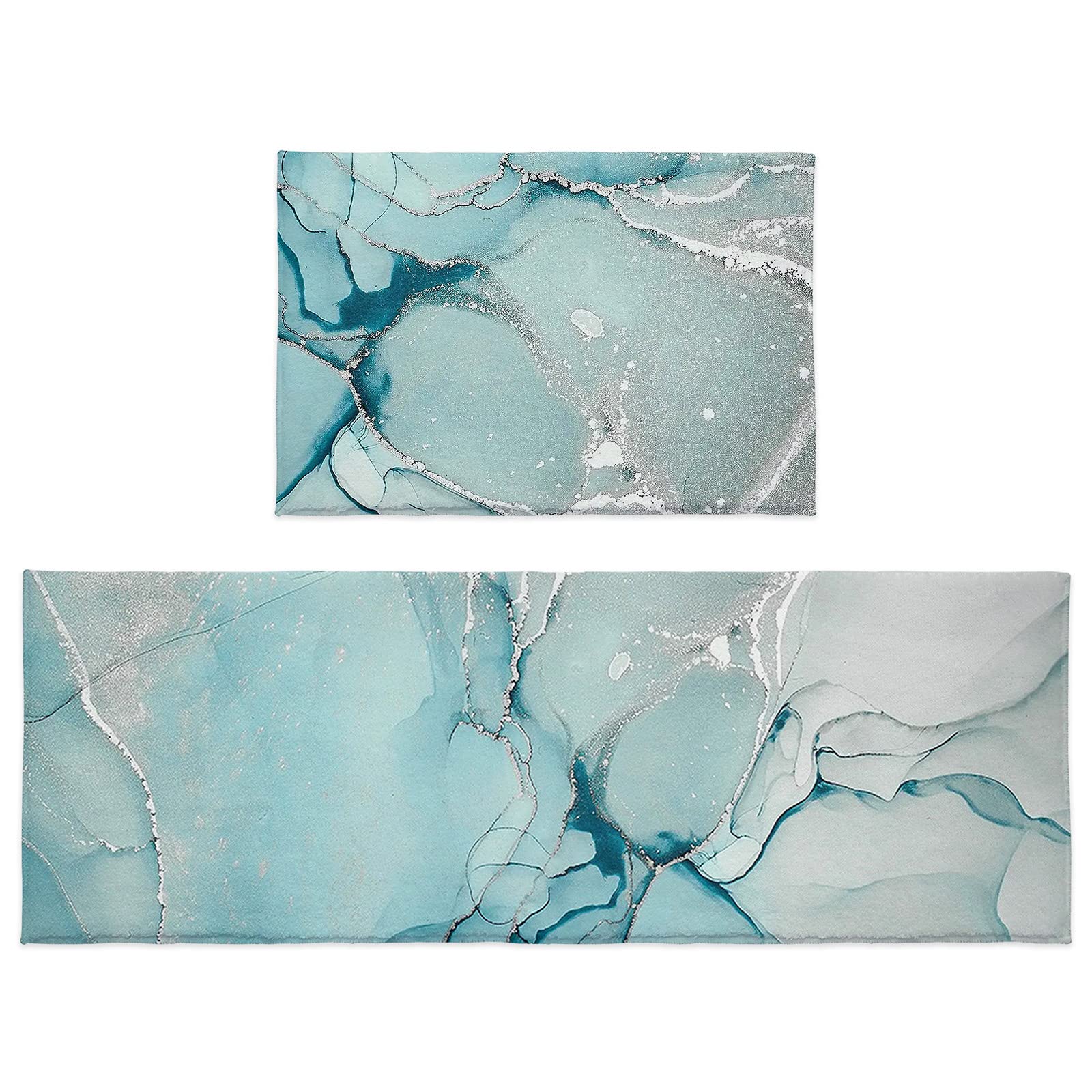 Marble Texture Kitchen Mat Set of 2, Blue to Grey Light Granite Silver ...