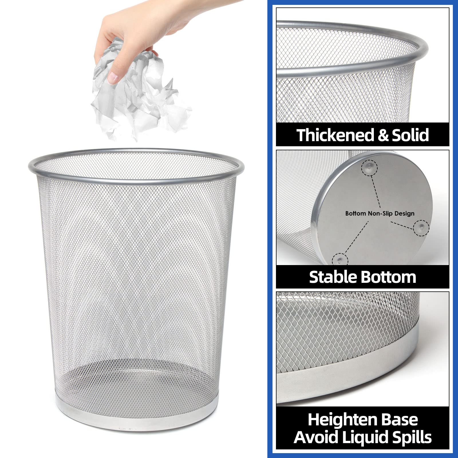 Snapklik.com : Silver Mesh Trash Cans,10-Pack 6 Gal Mesh Office Trash ...
