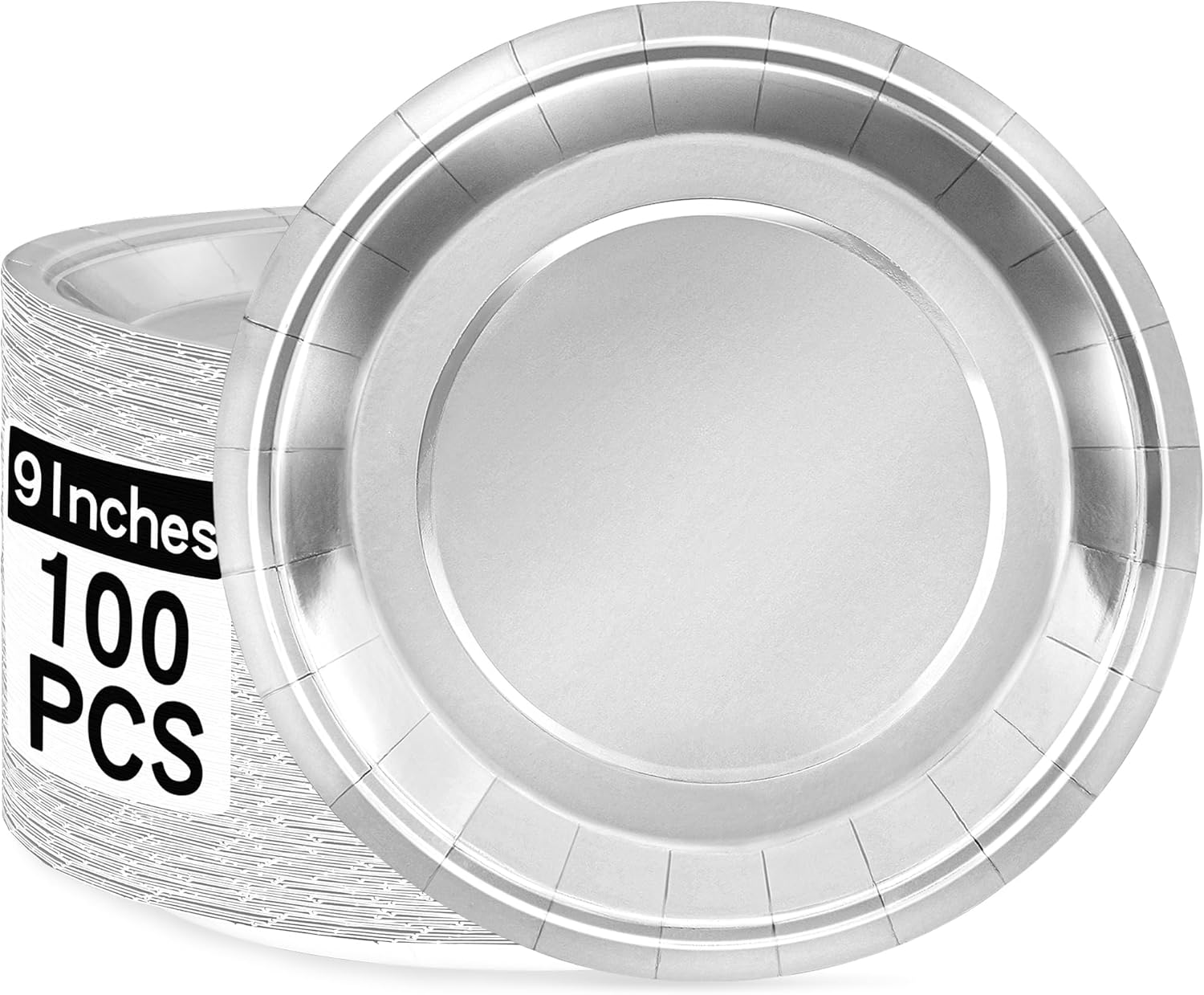 Amazon.com: QZYL 100 PCS Silver Paper Plates, 9" Foil Silver Disposable ...