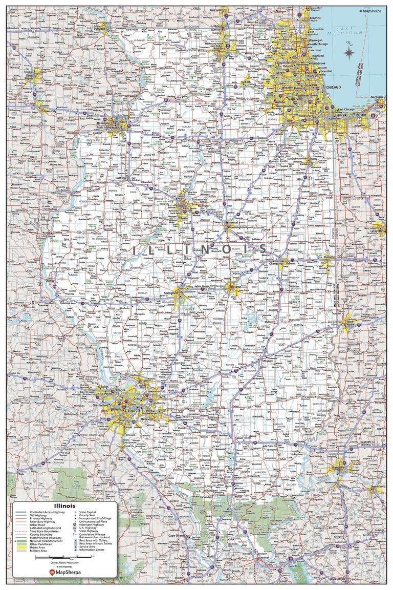 Amazon.com: MapSherpa: Illinois State Wall Map - Compact - 16 x 24 inch ...