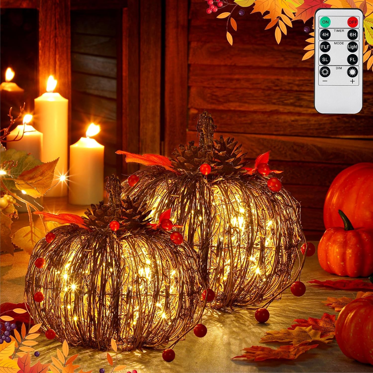 Amazon.com: Wonderjune 2 Pcs Rattan Lighted Pumpkin Fall Decorations ...