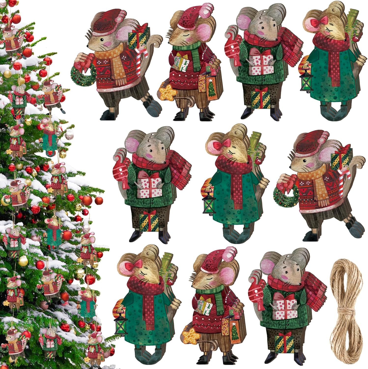Amazon.com: Blulu 24 Pcs Christmas Cow Mouse Ornaments Hanging ...