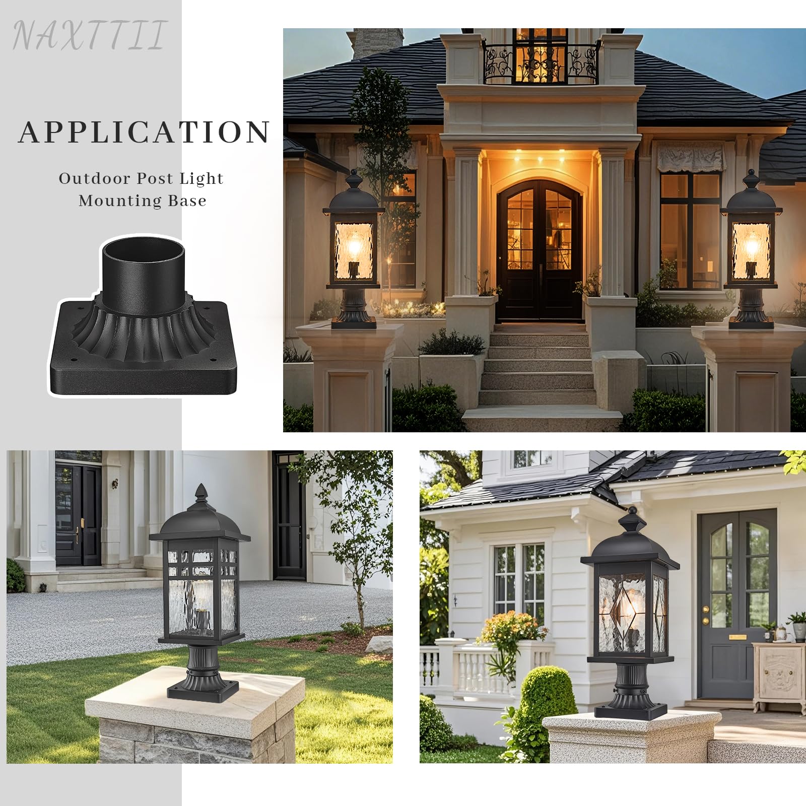 Snapklik.com : NAXTTII Outdoor Post Light Adapter 3 Inch Pier Mounting Base