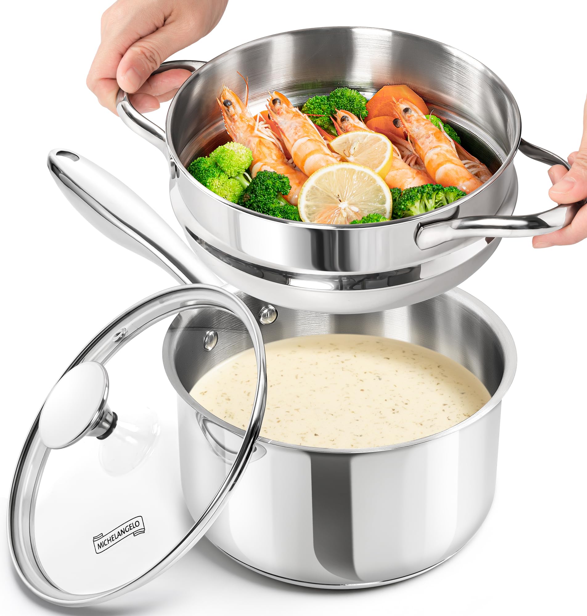 Amazon.com: MICHELANGELO Stainless Steel Sauce Pan with Lid, 2.5 Quart ...