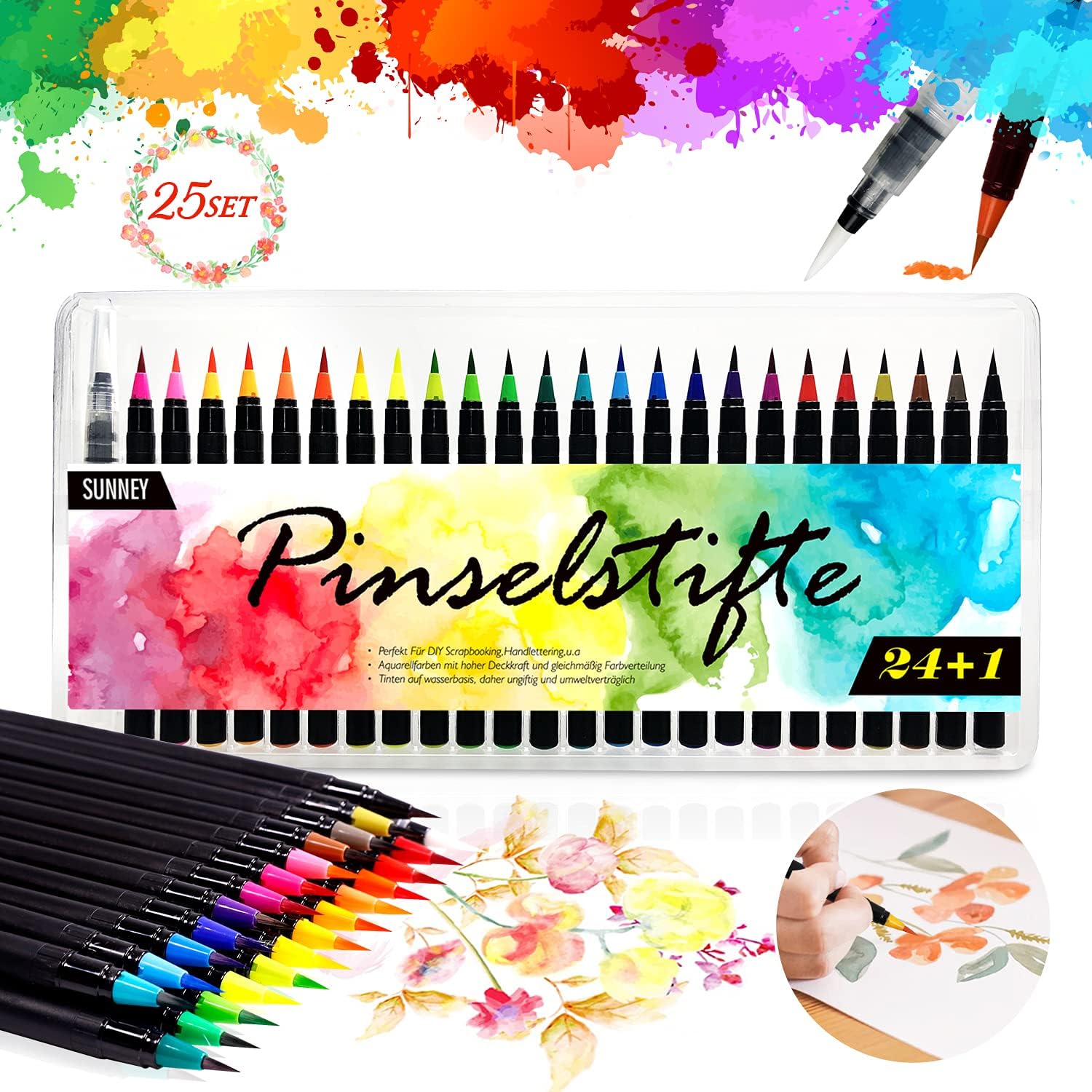 Castle Art Supplies Set di pennarelli ad acquerello, 24 colori vivaci ...