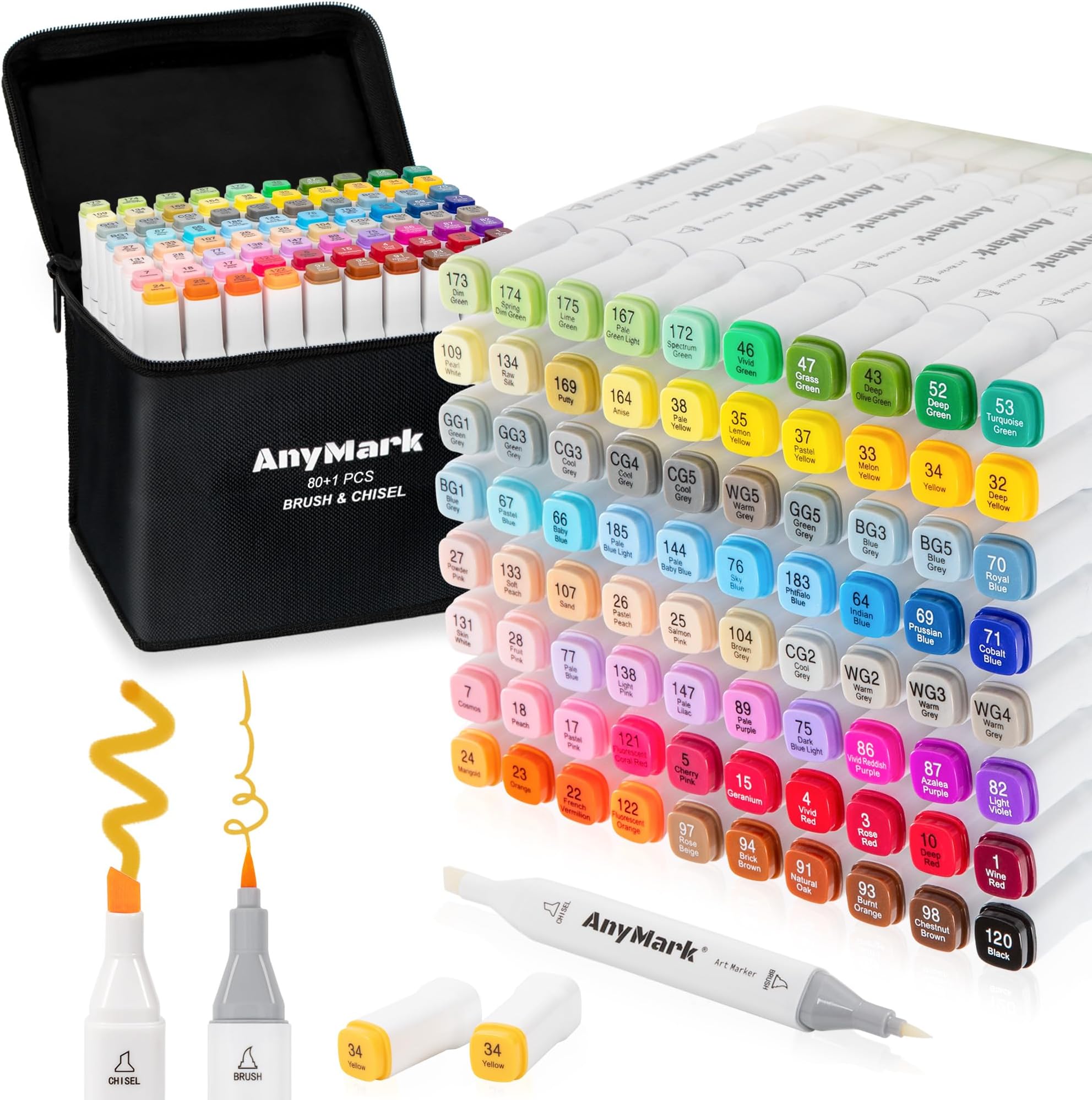 Amazon.com : Caliart Alcohol Brush Markers, 51 Colors Dual Tip Artist ...
