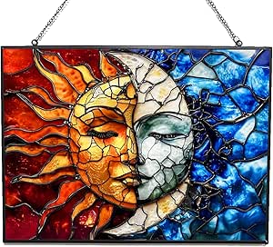 Amazon.com : HYPESTYLE Rectangle Sun and Moon Stained Glass Suncatcher ...