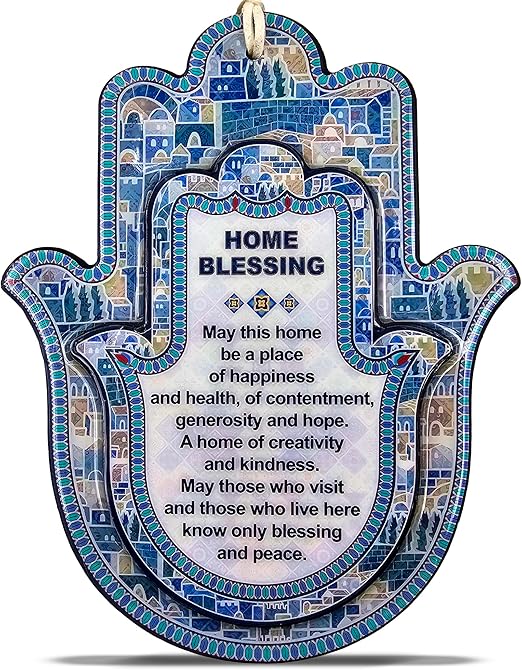 Amazon.com: TALISMAN4U Hamsa Wall Decor Home Blessing Jerusalem Blue ...
