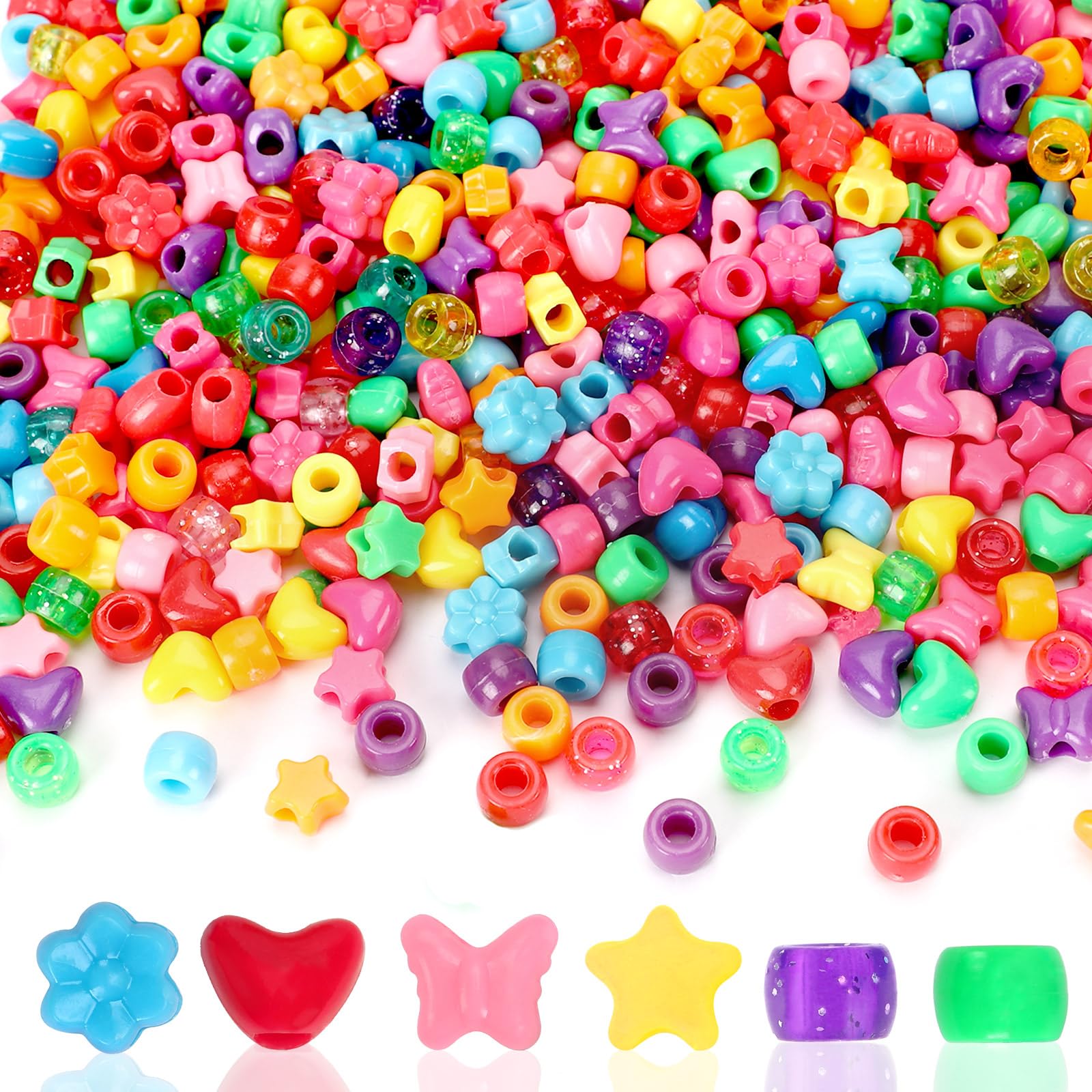 Amazon.com: UPINS 1200 Pcs Colored Shaped Pony Beads Mixed Perforated ...