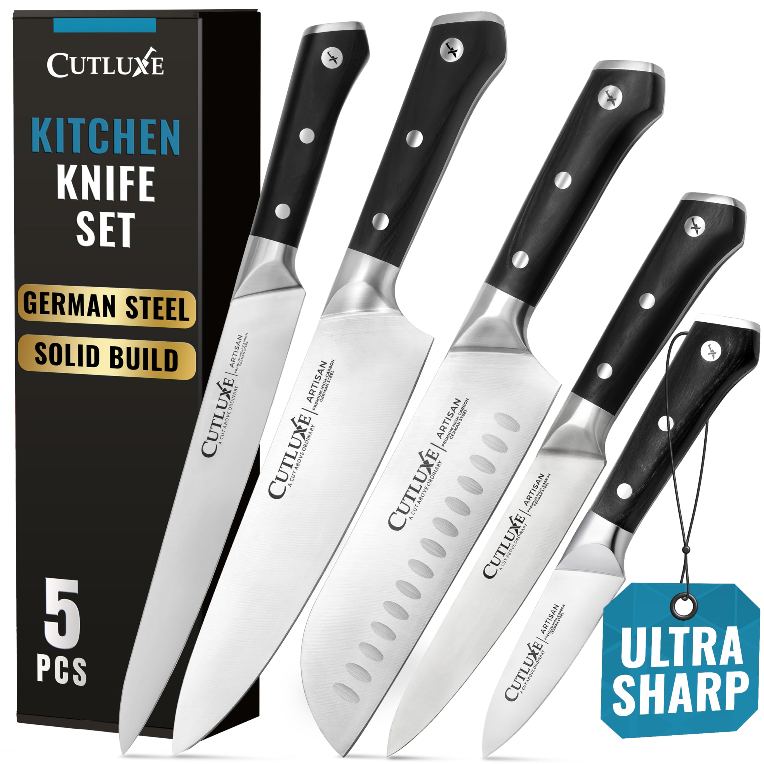 Cutluxe Chef Knife Set, 5 PCS Professional Chef's Knife Set – Razor ...