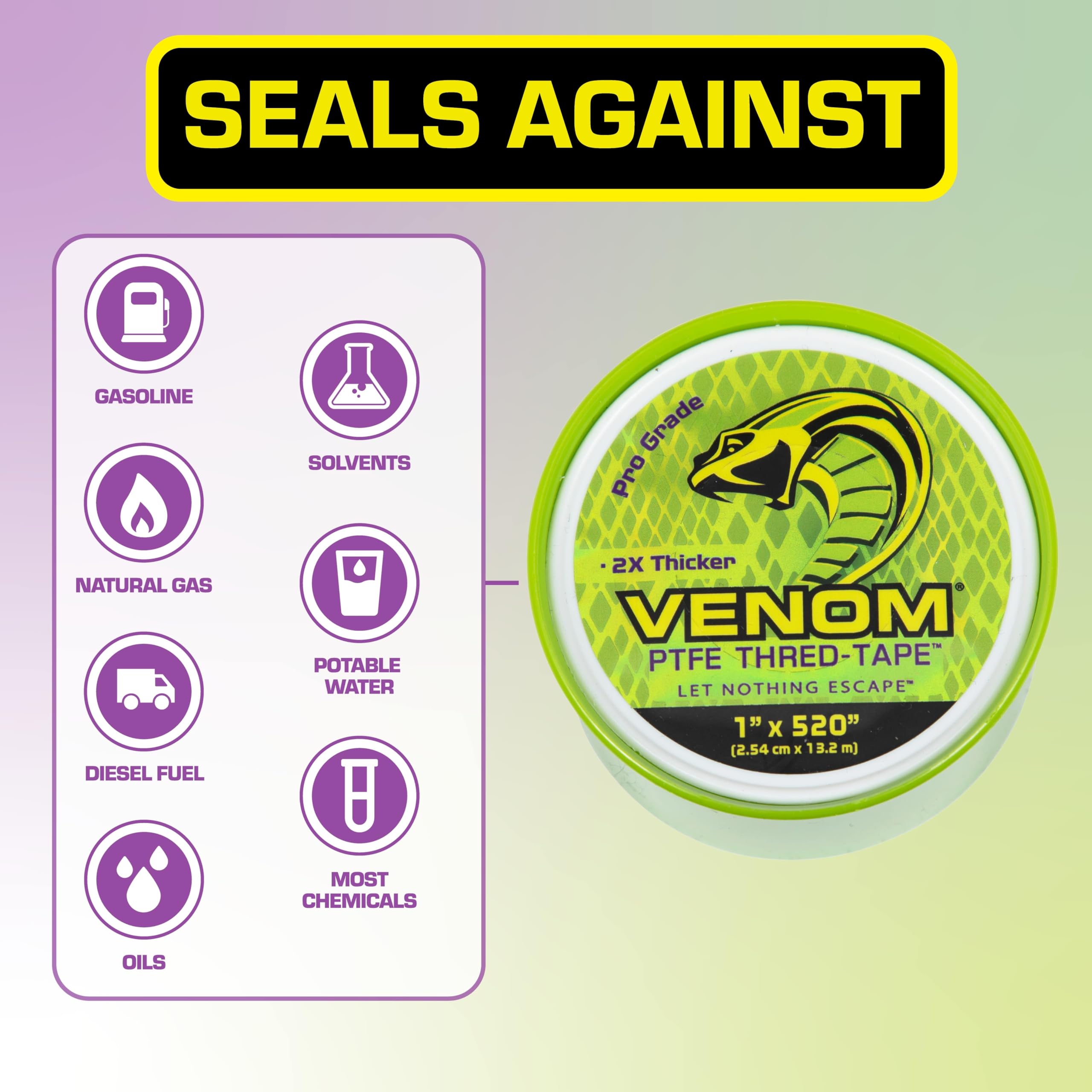Snapklik.com : Venom PTFE Thred-Tape, 1" Width X 520" Length, Universal ...