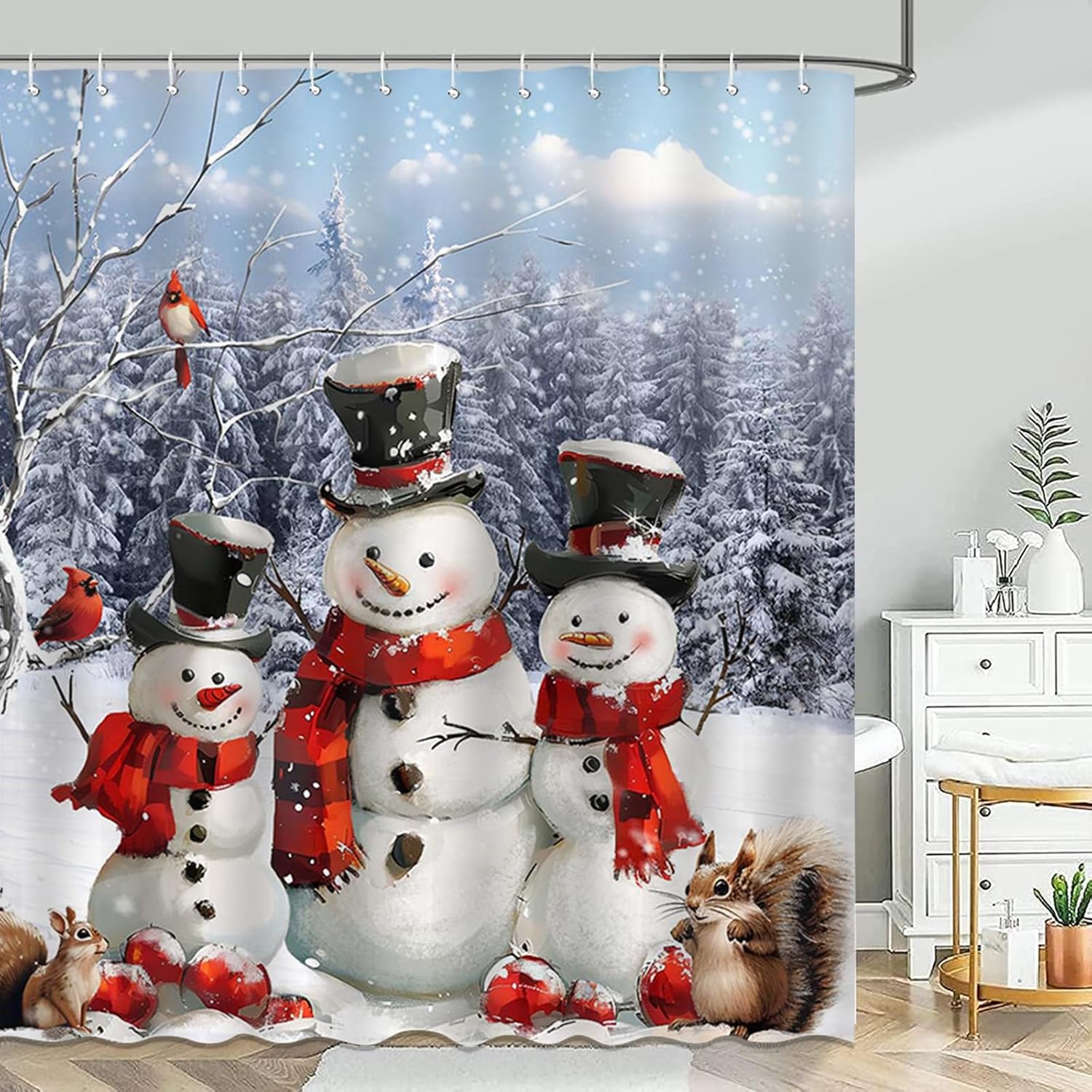 Amazon.com: Mocsicka Winter Christmas Snowman Shower Curtain Winter ...