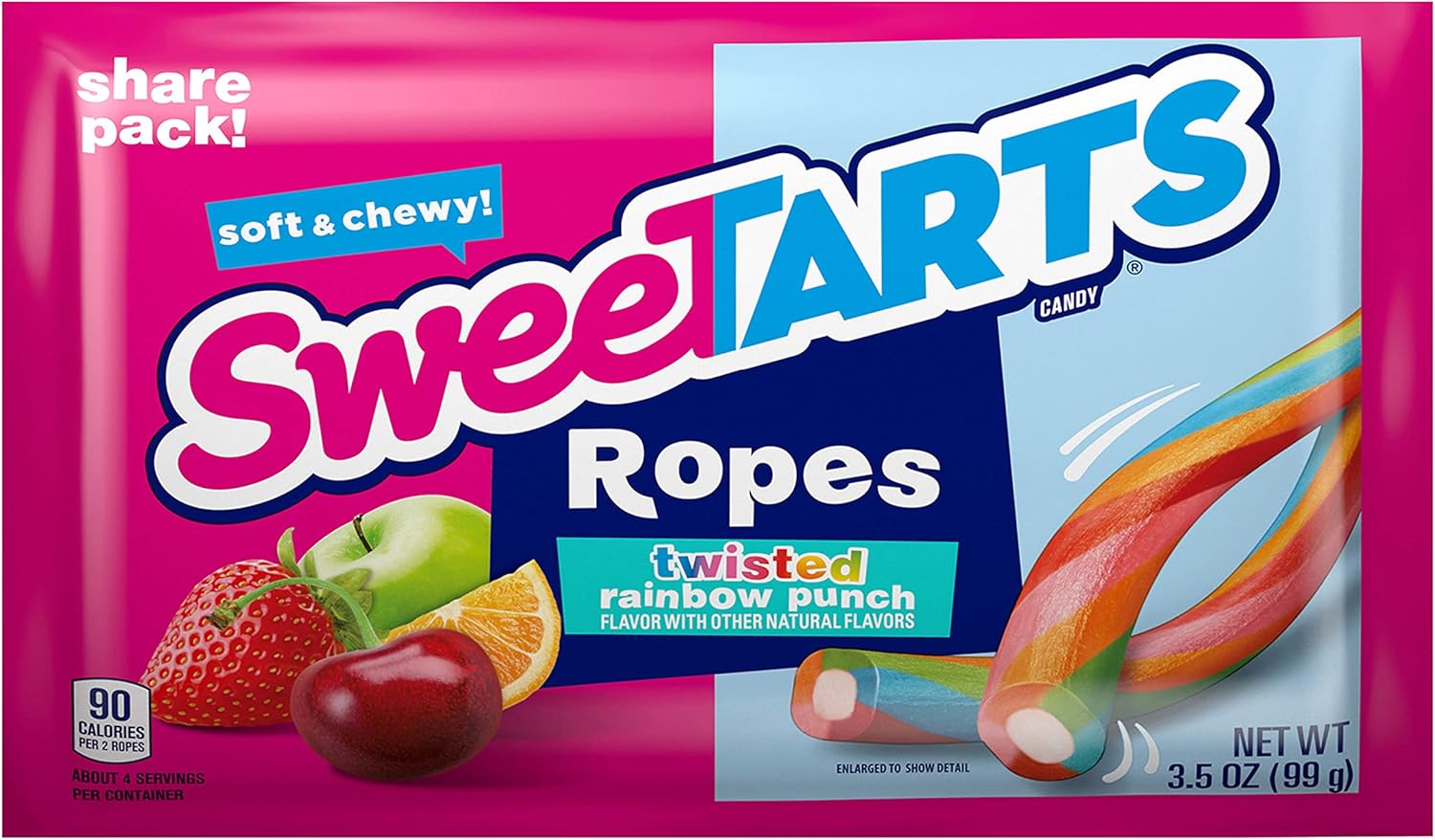 SweeTARTS Soft and Chewy Ropes, Twisted Rainbow Punch, 3.5 Ounces (Pack ...