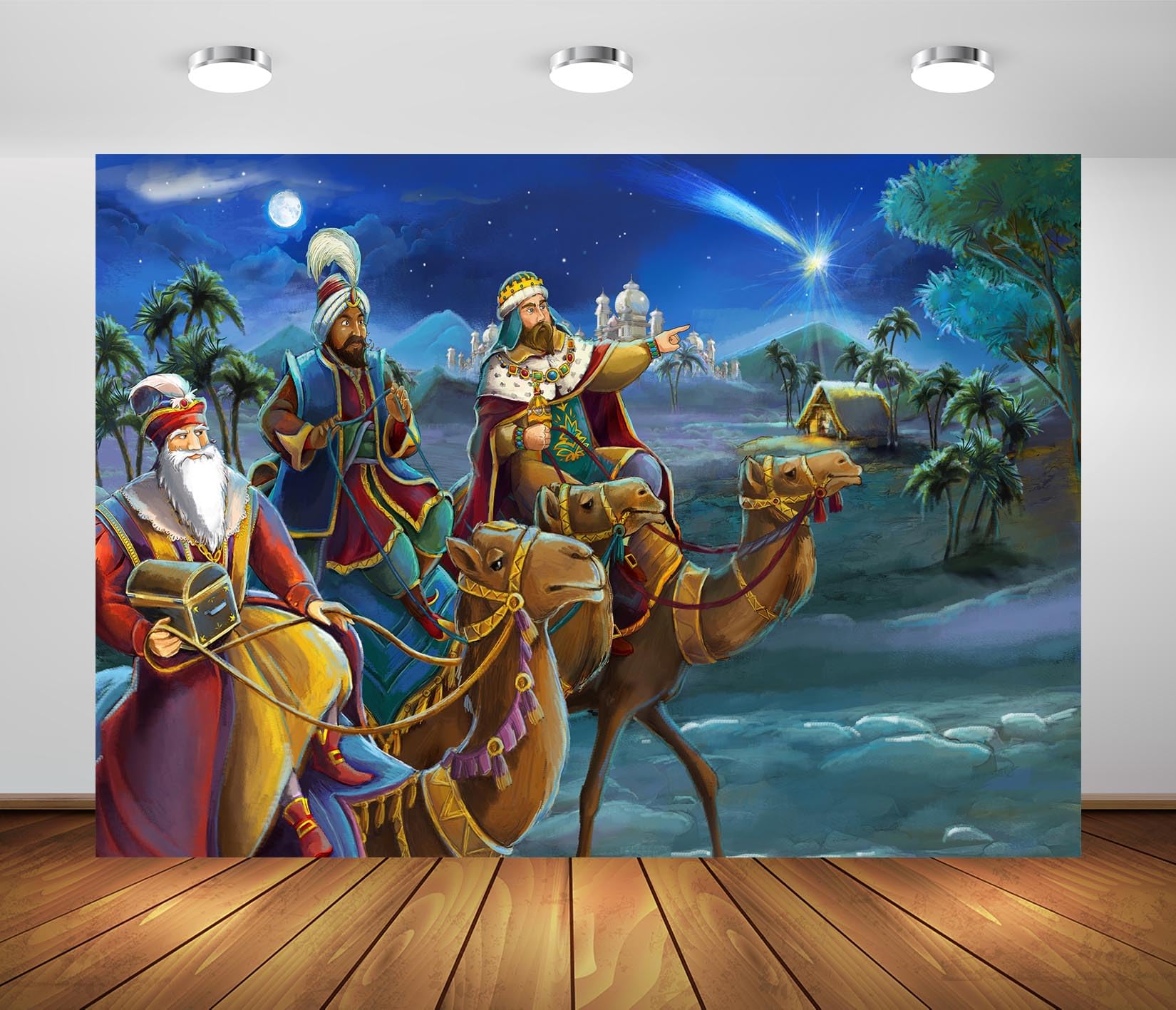 Beleco5x3ft Fabric Nativity Scene Backdrop Christmas Night Starlight ...