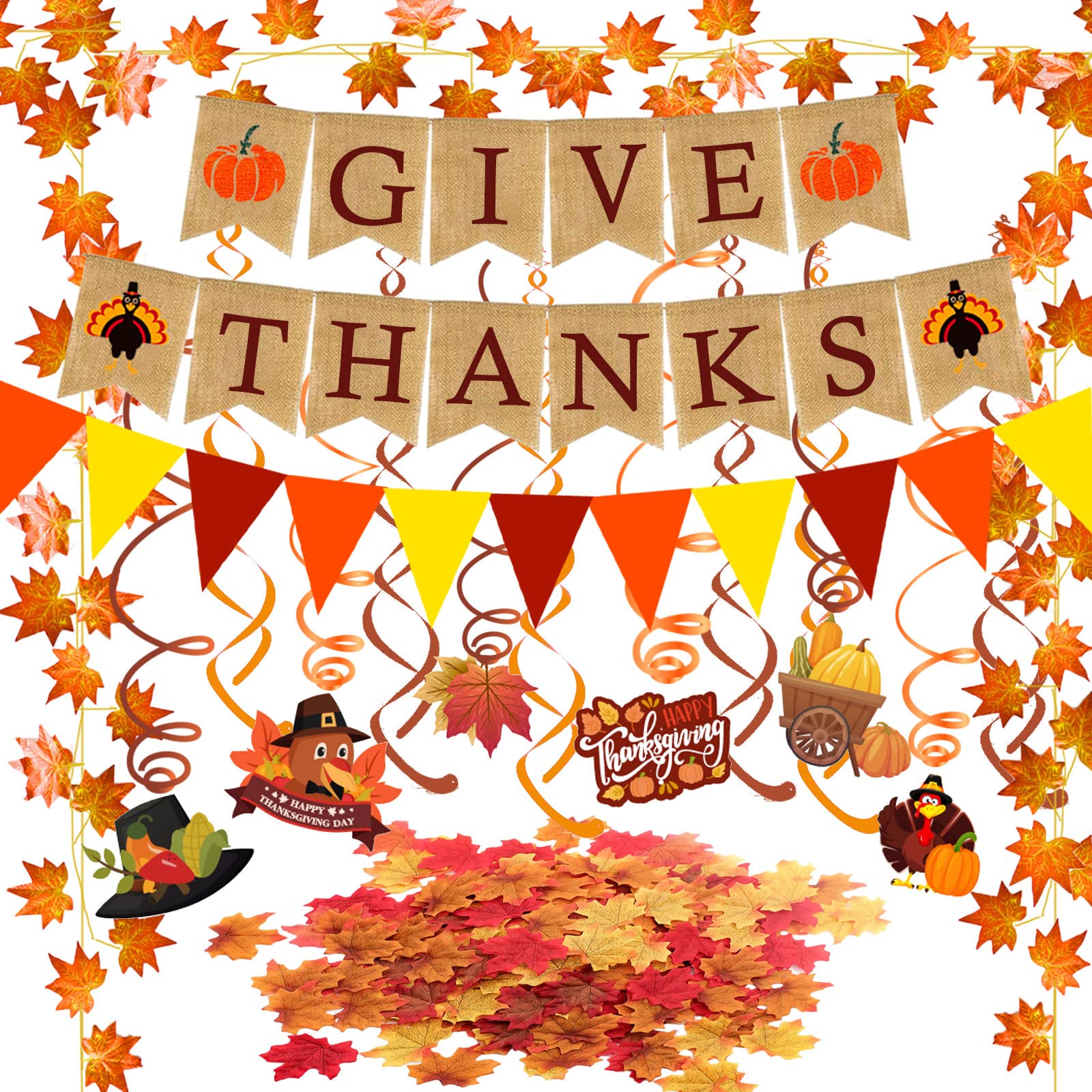 Amazon.com: Famoby GIVE Thanks Burlap Banner Paper Triangular Bunting ...