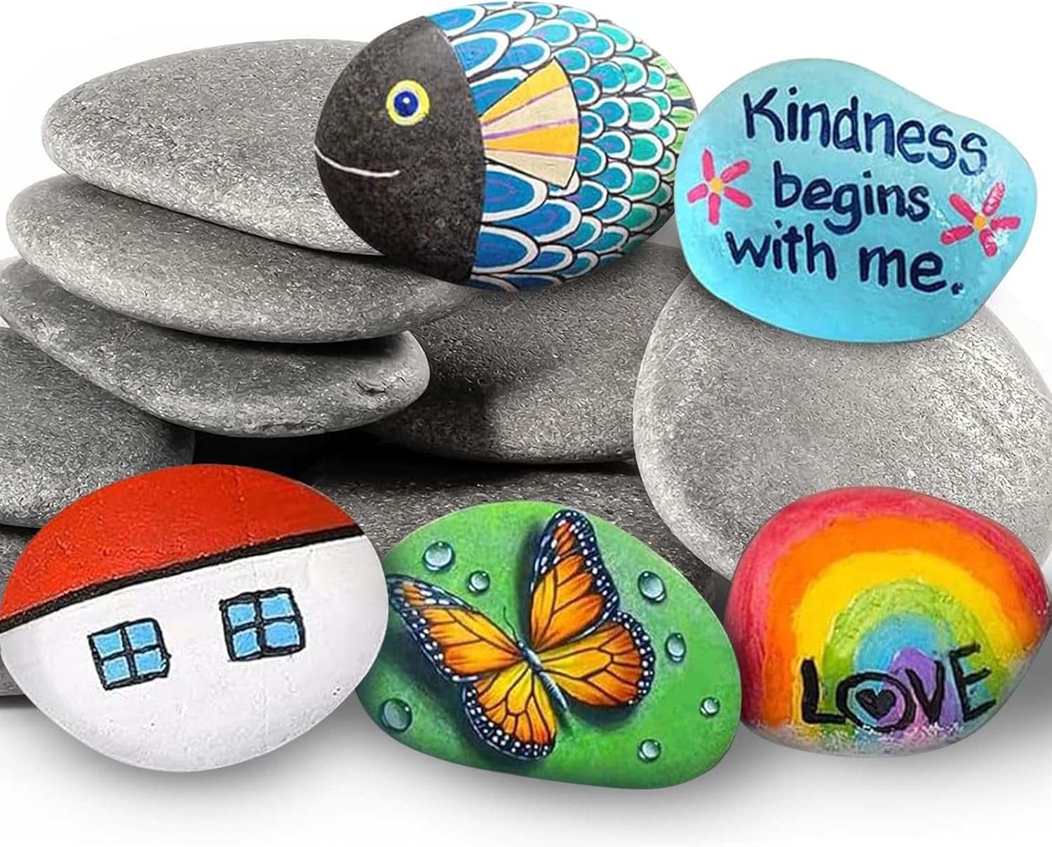 10PCS Painting Rocks, 5-8cm Flat Pebbles Painting Stones for Arts and ...