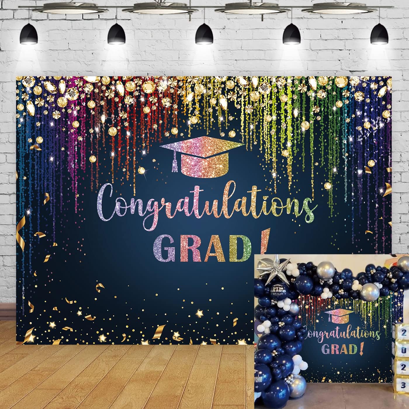 Amazon.com : Maijoeyy 7x5ft Class of 2023 Backdrop Blue Gold Glitter ...